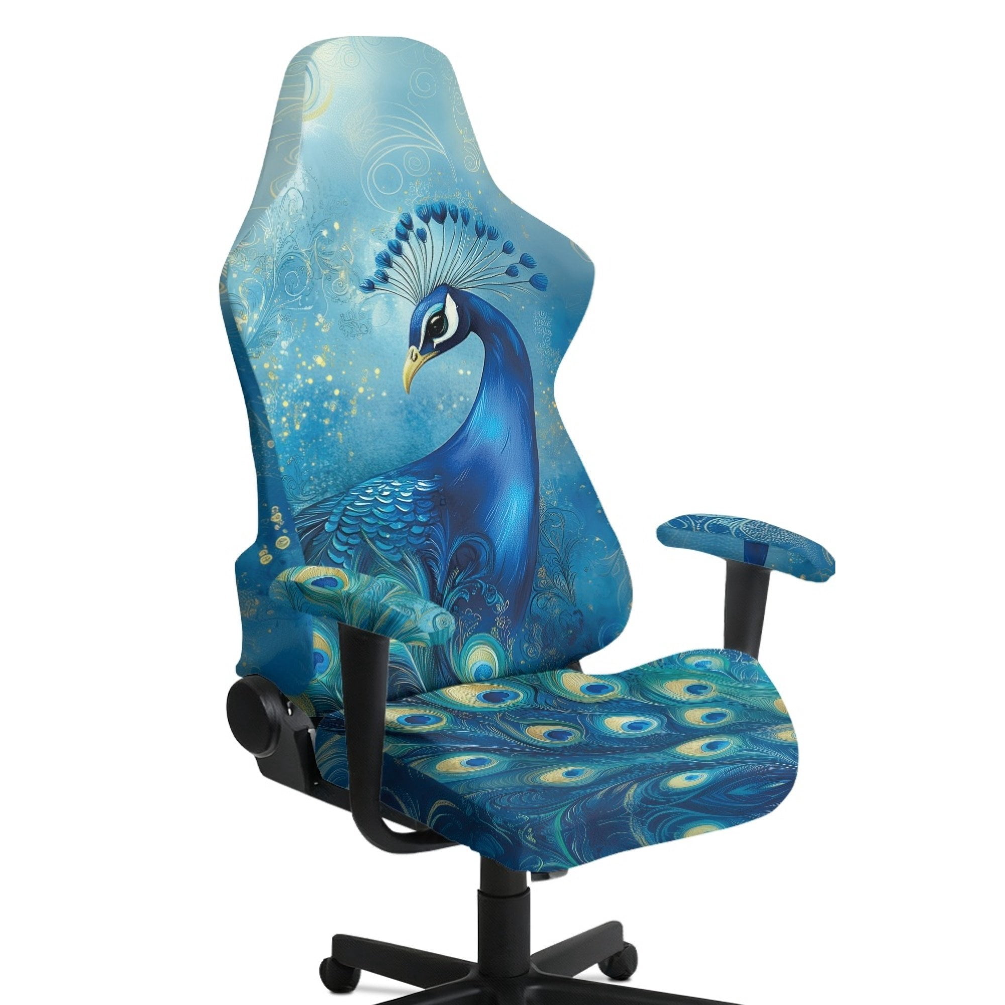 TSOVTHRID Blue Peacock Floral Print 4 Pieces Office Computer Game Chair ...