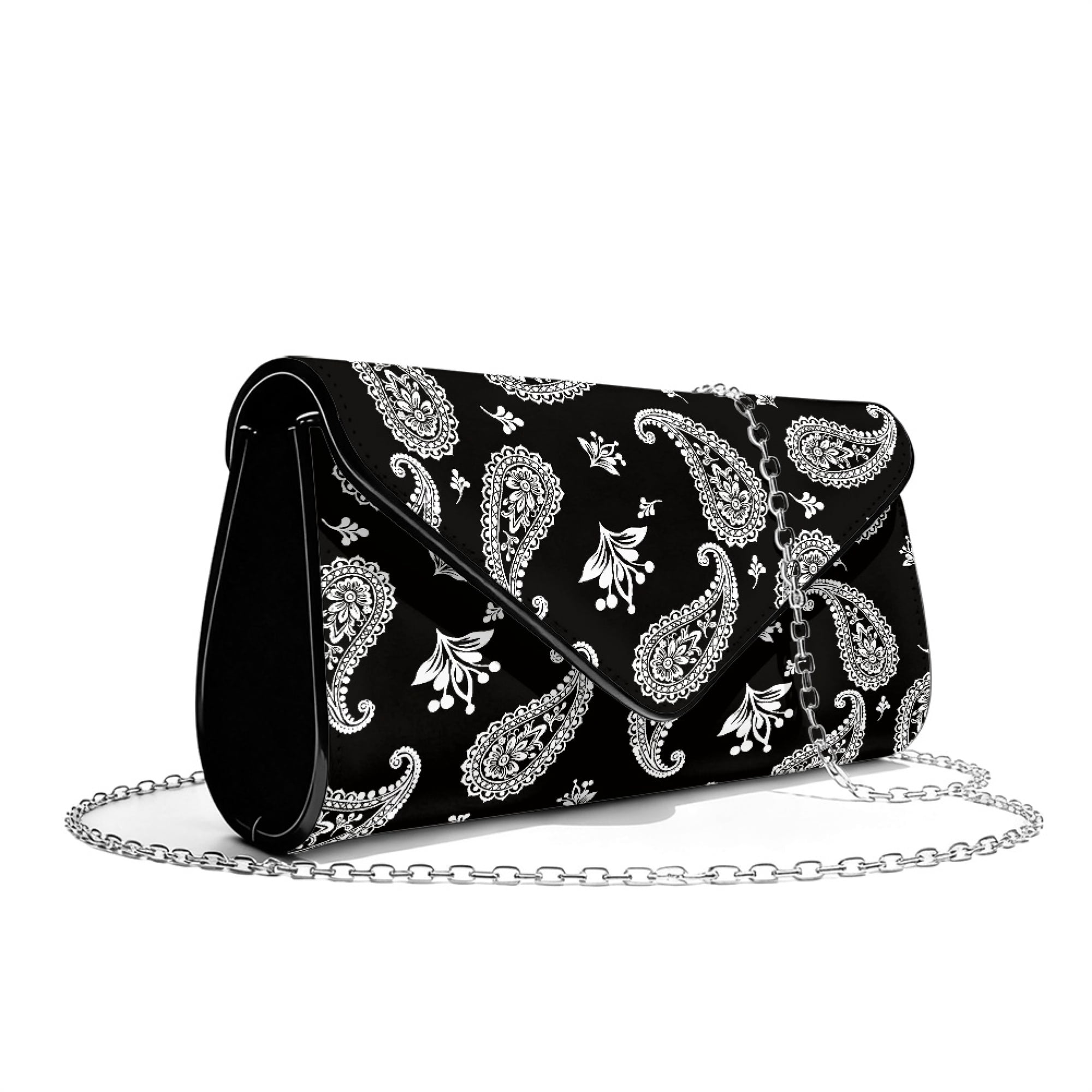 TSOVTHRID Bohemia Leaf Black Print Evening Bag Clutch Purses for Women ...