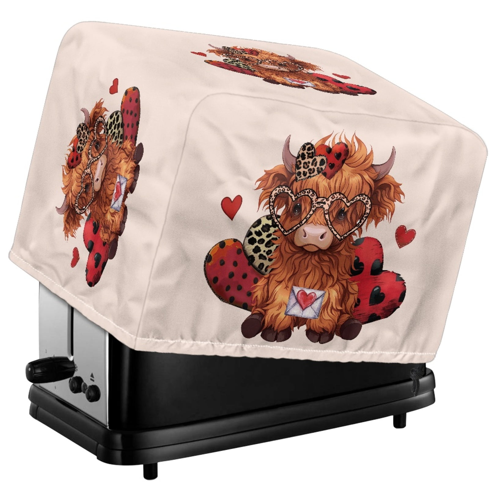 TSOVTHRID Cartoon Highland Cow Heartw Print 2 Slice Toaster Cover with ...