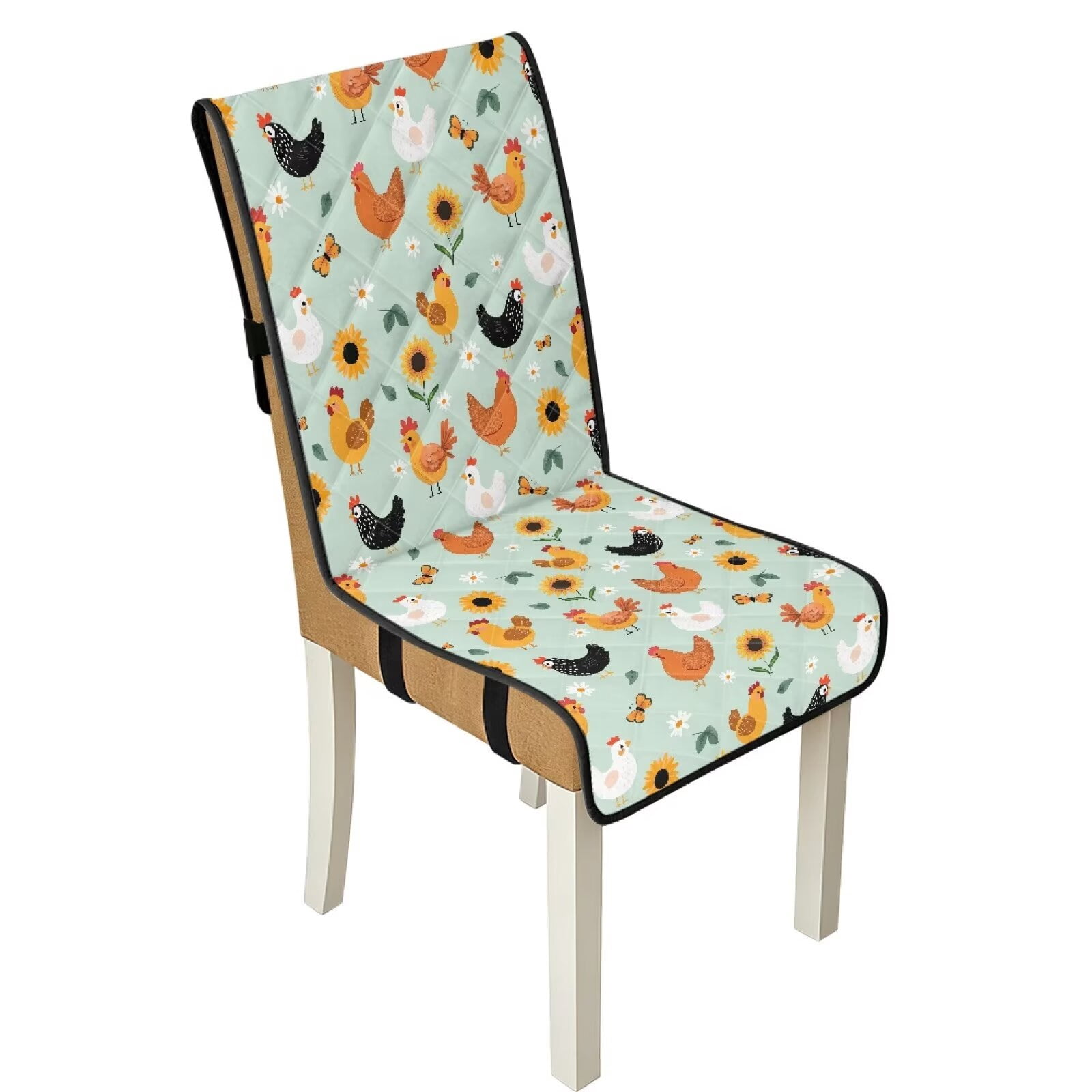 TSOVTHRID Cartoon Rooster Chicken Sunflower Print Quilted Dining Chair ...