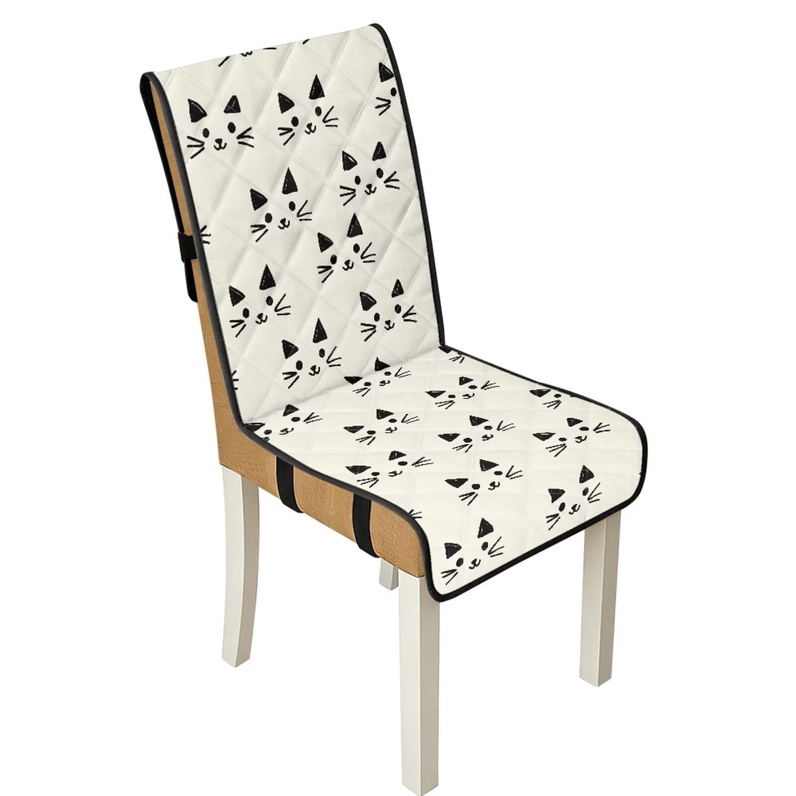TSOVTHRID Cute Cat Doodle White Print Quilted Dining Room Chair Covers ...