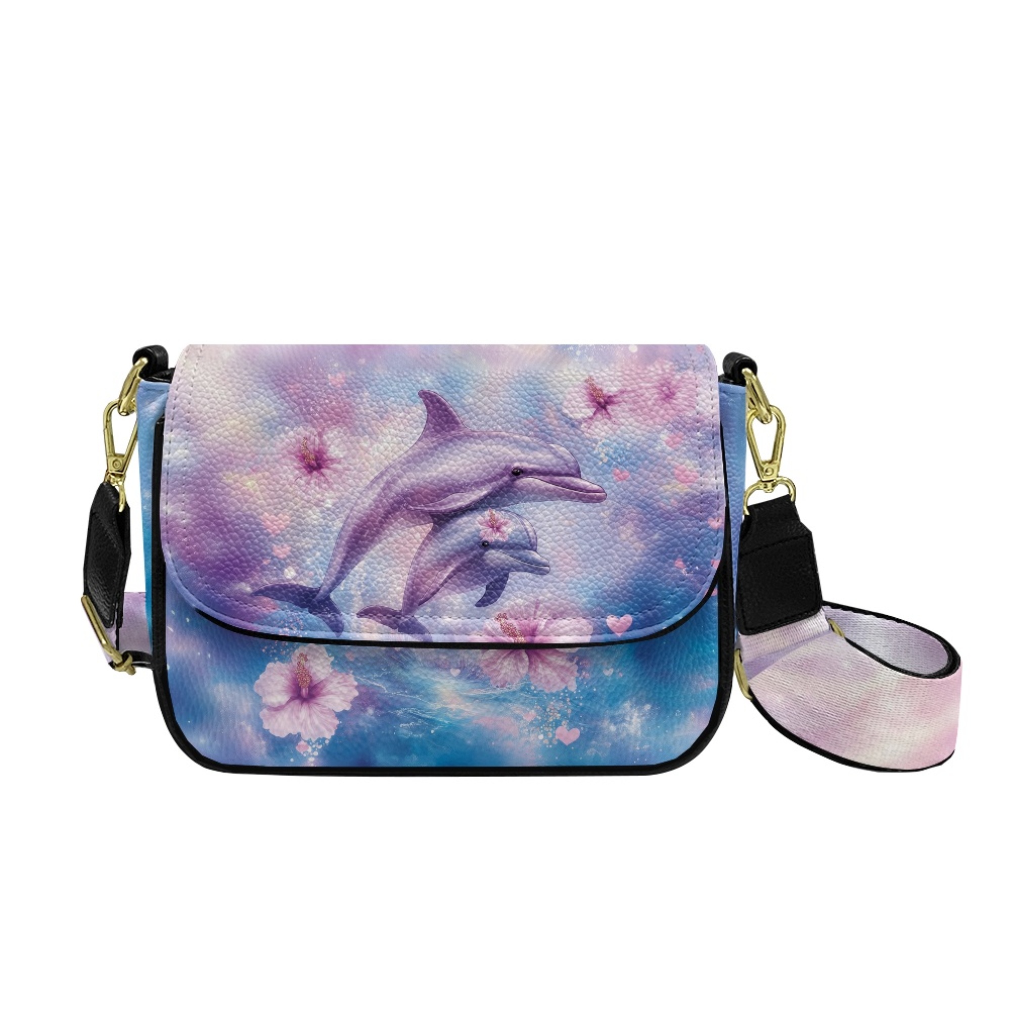 TSOVTHRID Dolphin Hibiscus Floral Print Small Crossbody Bag Women's ...