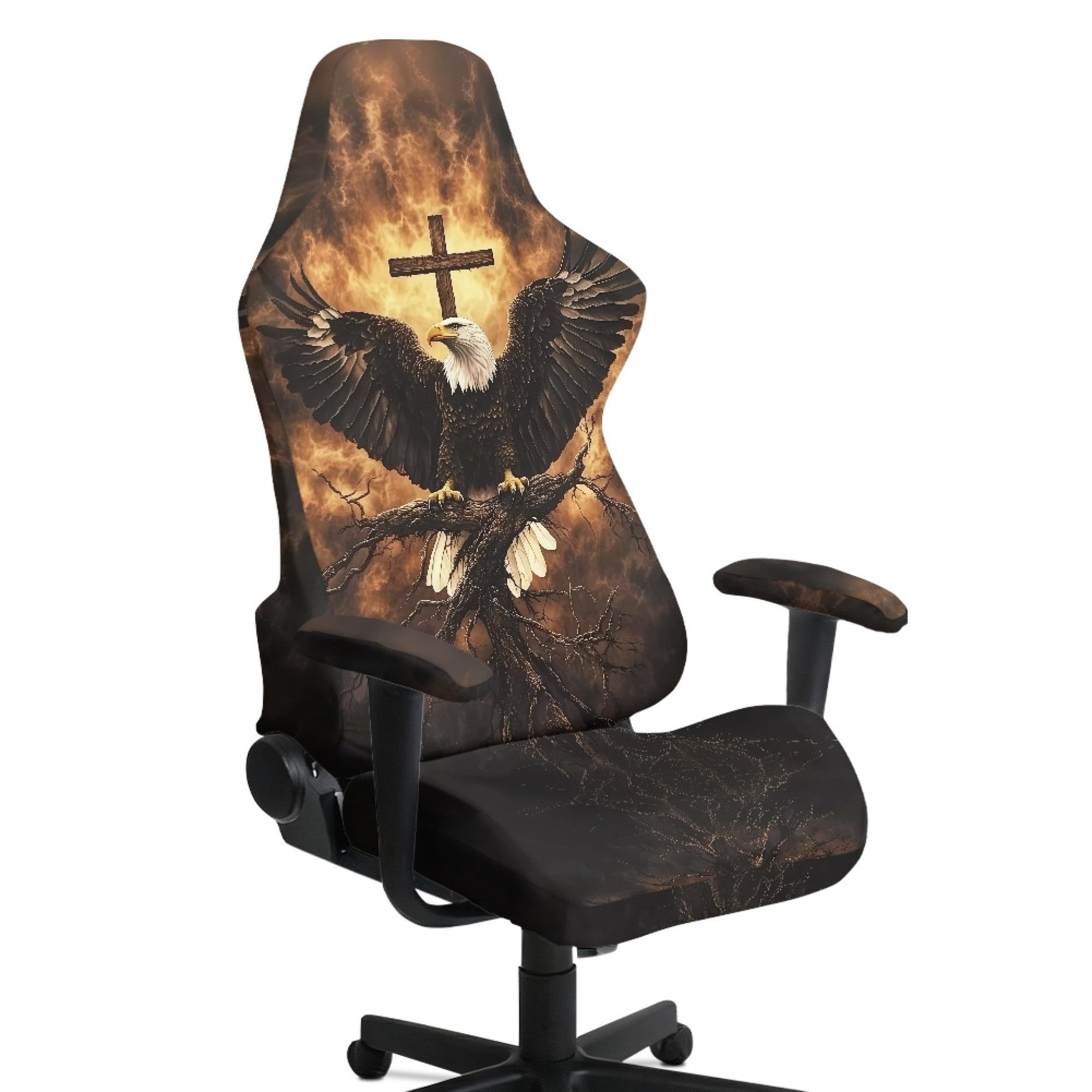 TSOVTHRID Eagle Cross Flame Brown Print Computer Game Chair Slipcovers ...