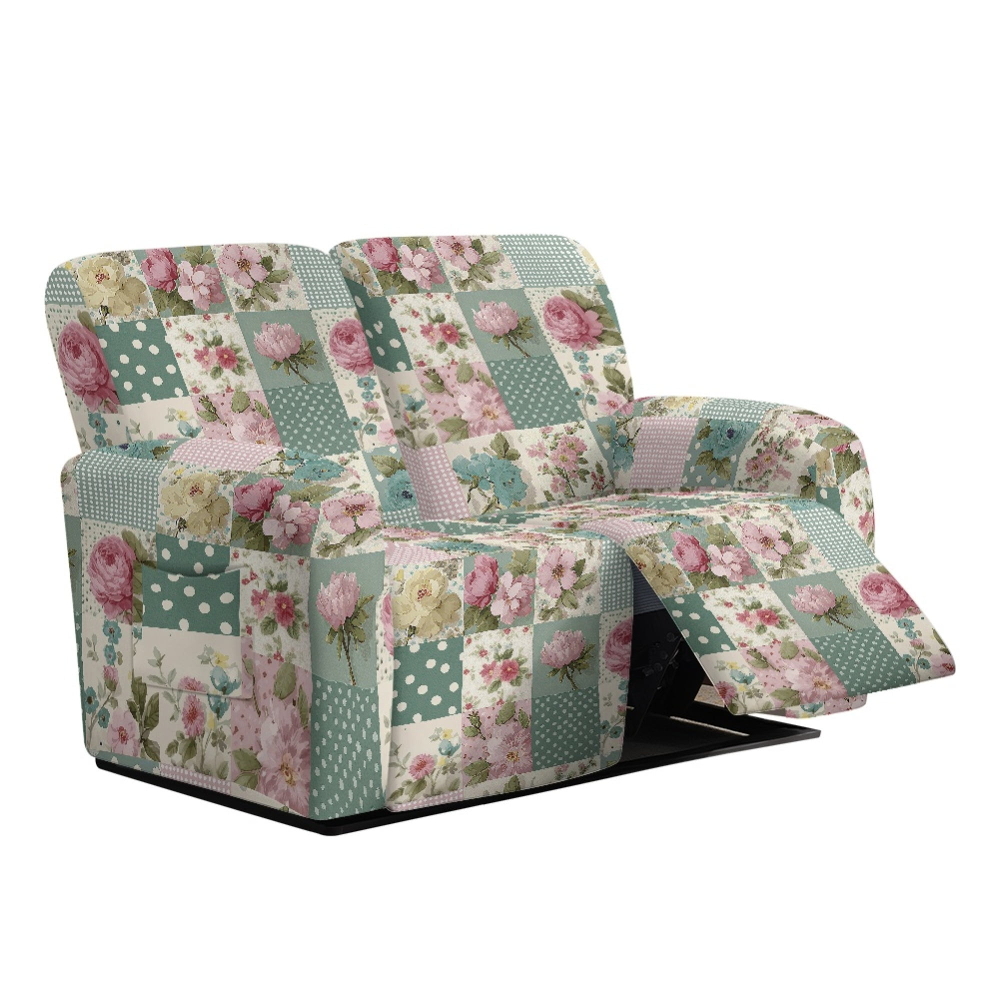 TSOVTHRID Flower Patchwork Print 6 Pieces Reclining Loveseat Slipcover ...