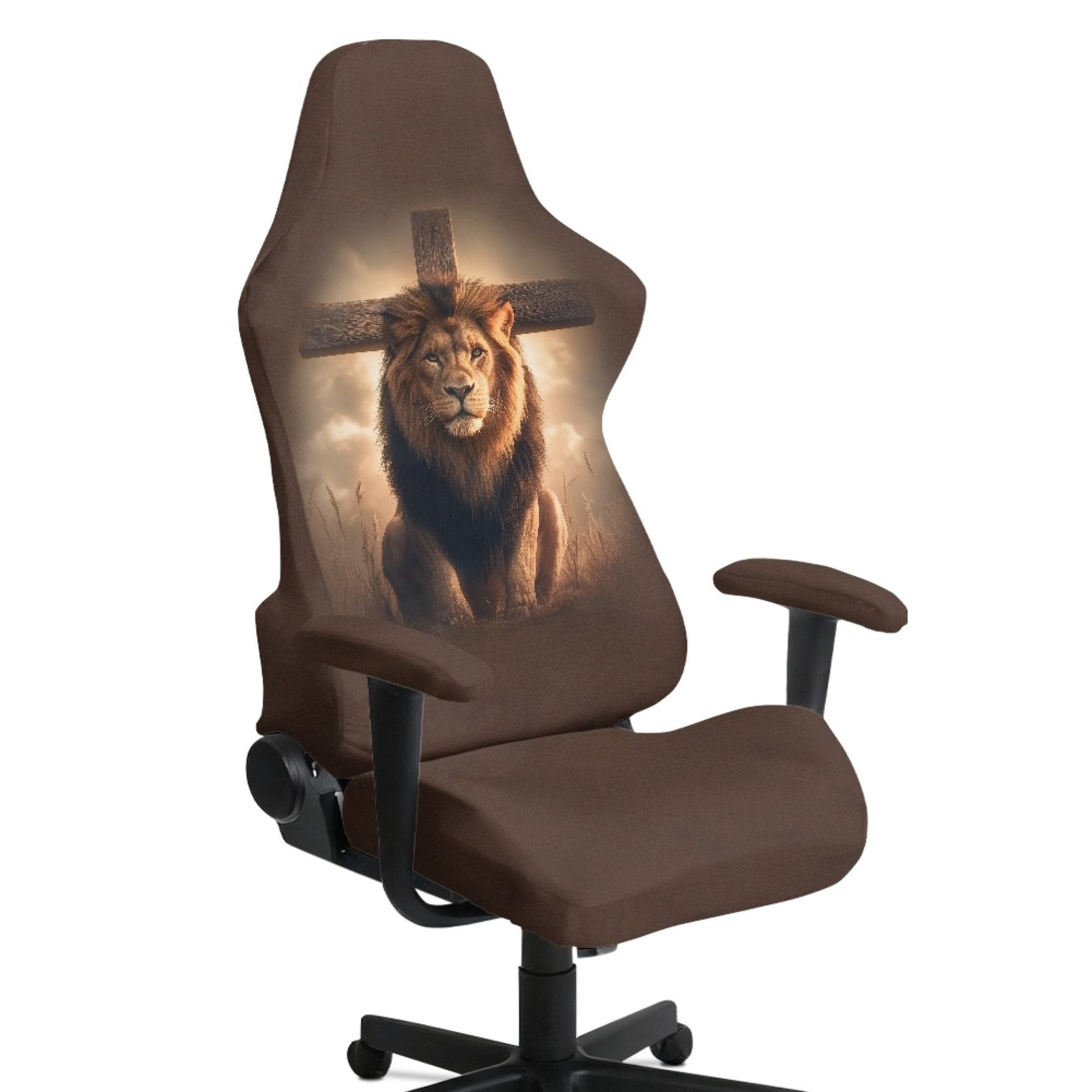 TSOVTHRID Lion Cross Brown Print Gaming Chair Covers,Stretchable ...