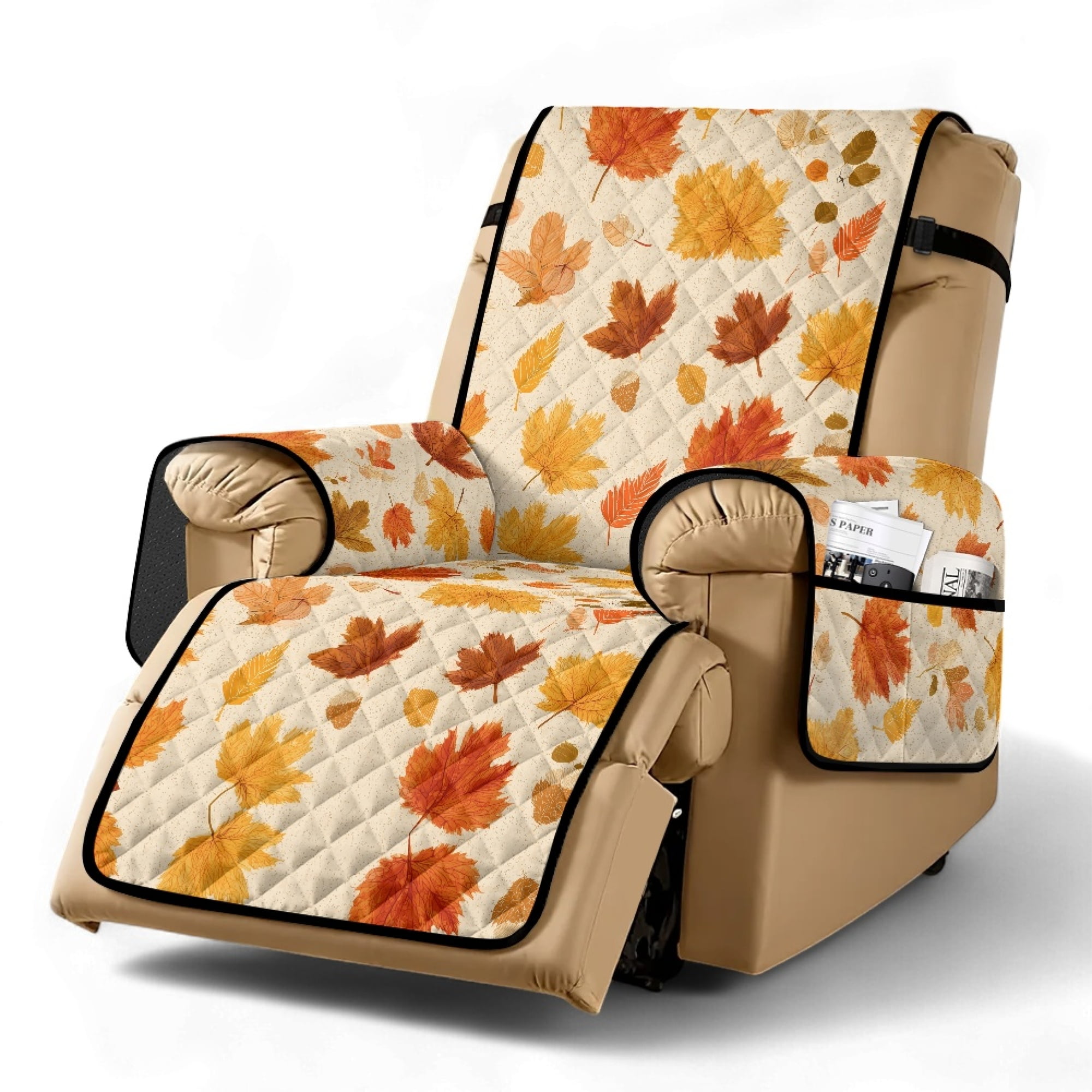 TSOVTHRID Maple Leaf Beige Print Non Slip Recliner Cover Stay in Place ...