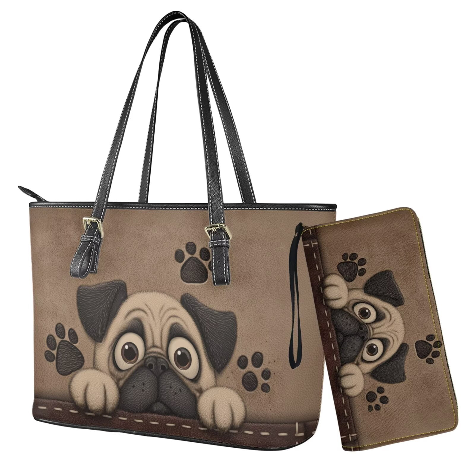 TSOVTHRID Pug Dog Paw Print Women's Handbag with Matching Wallet Tote ...