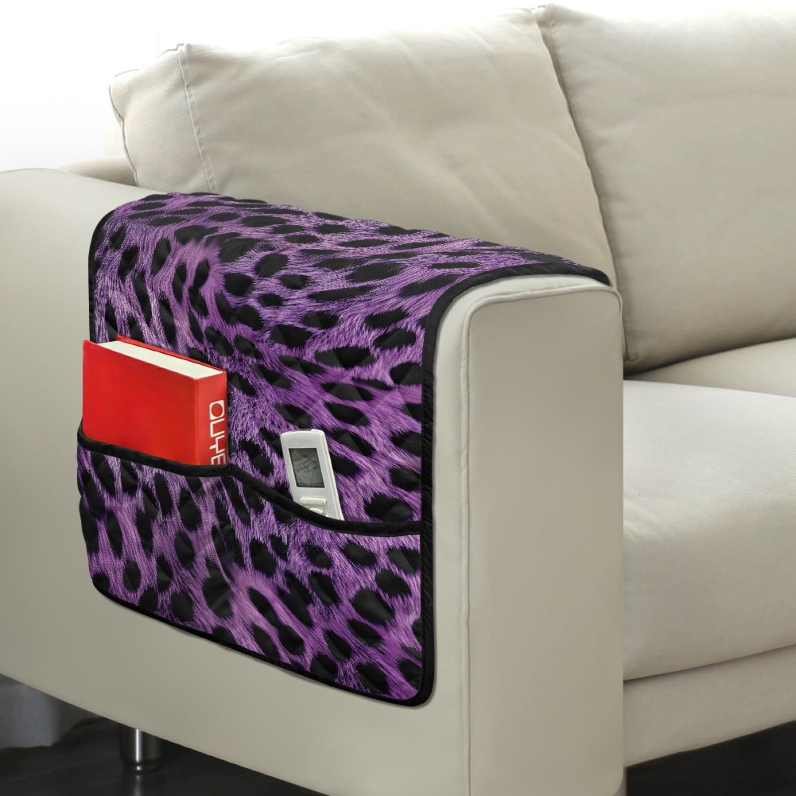 TSOVTHRID Purple Leopard Print Armrest Cover for Sofa Control Holder ...