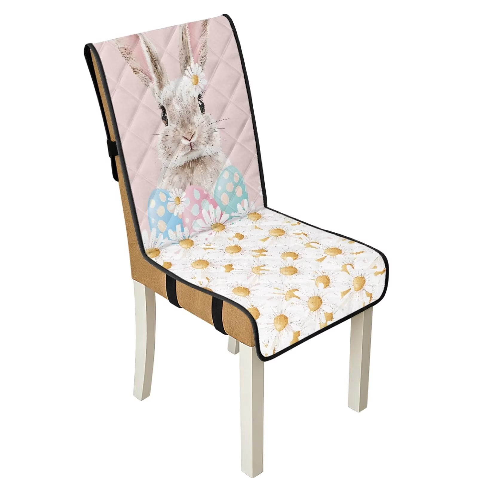 TSOVTHRID Rabbit Daisy Easter Egg Print Quilted Dining Chair Cushion ...