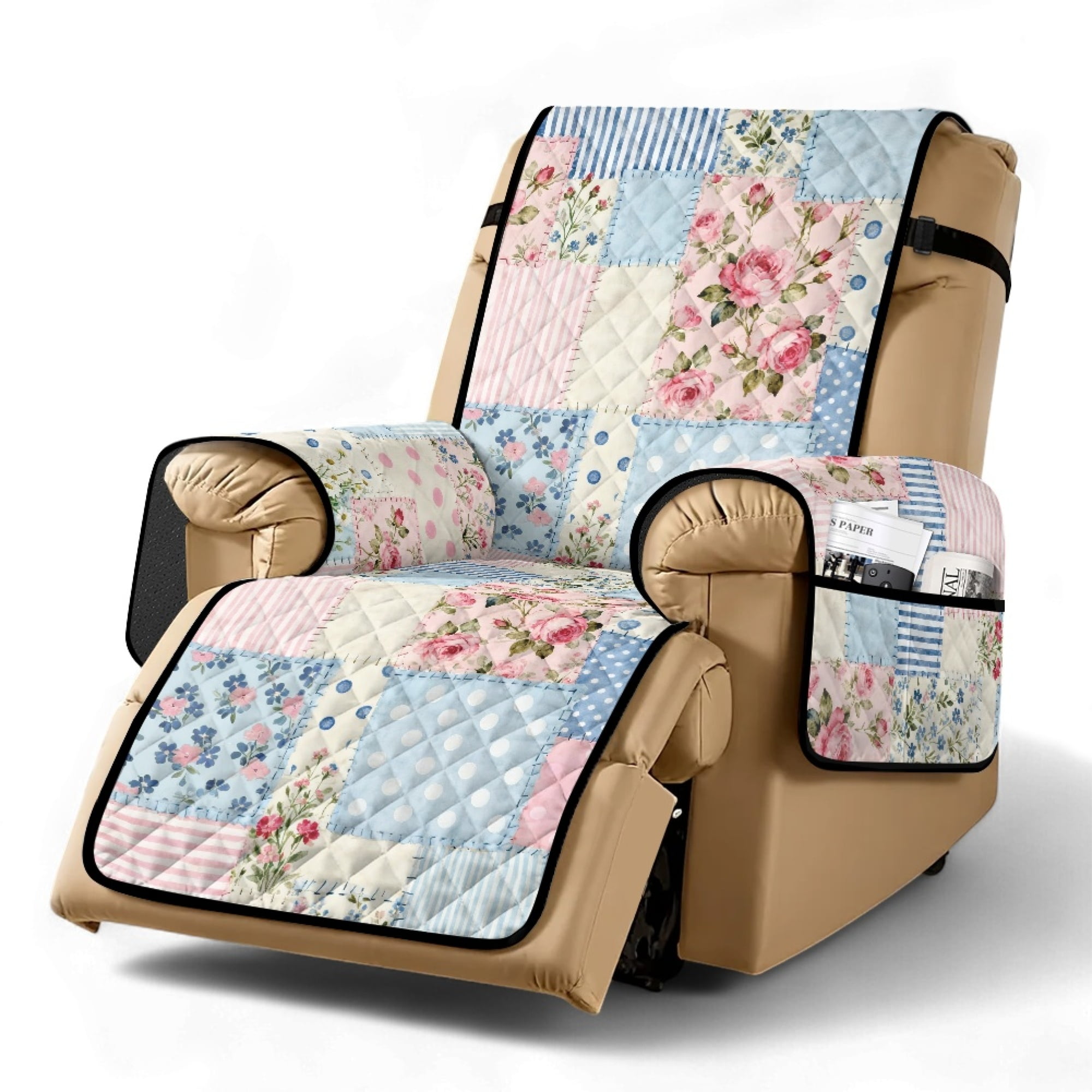 TSOVTHRID Rose Floral Patchwork Print Recliner Slipcovers, Removable ...