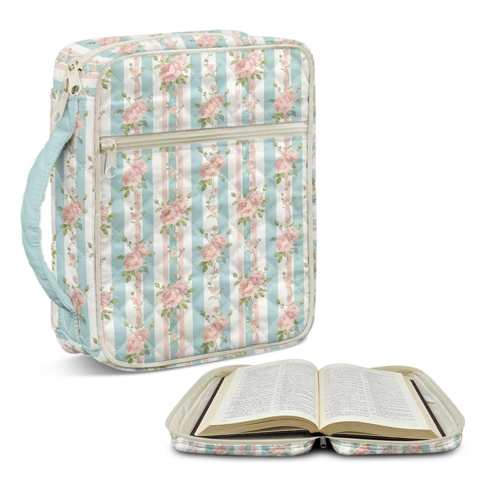 TSOVTHRID Rose Floral Stripe Print Bible Cover Case for Christian ...