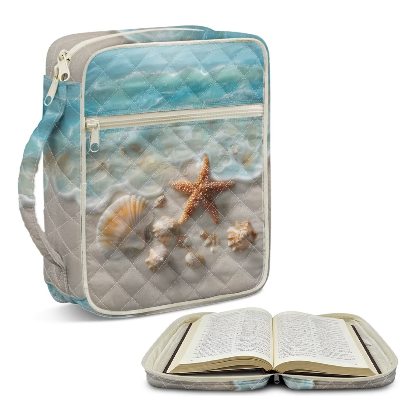 TSOVTHRID Starfish Seashell Beach Print Bible Bags for Women Organizer ...