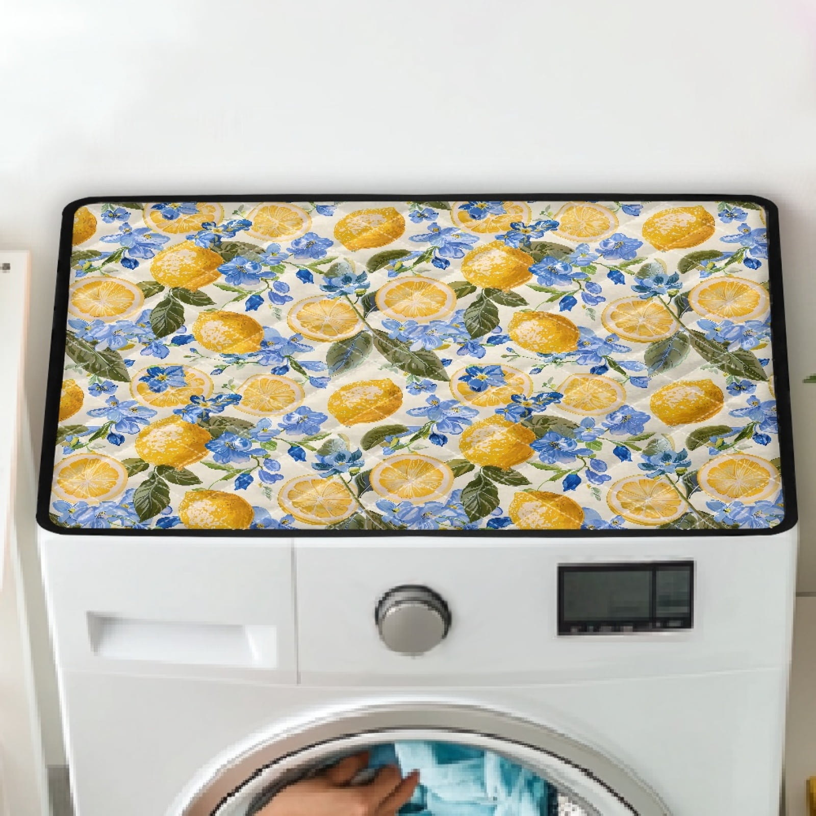 TSOVTHRID Vintage Blue Floral Lemon Print Washer and Dryer Top Covers ...