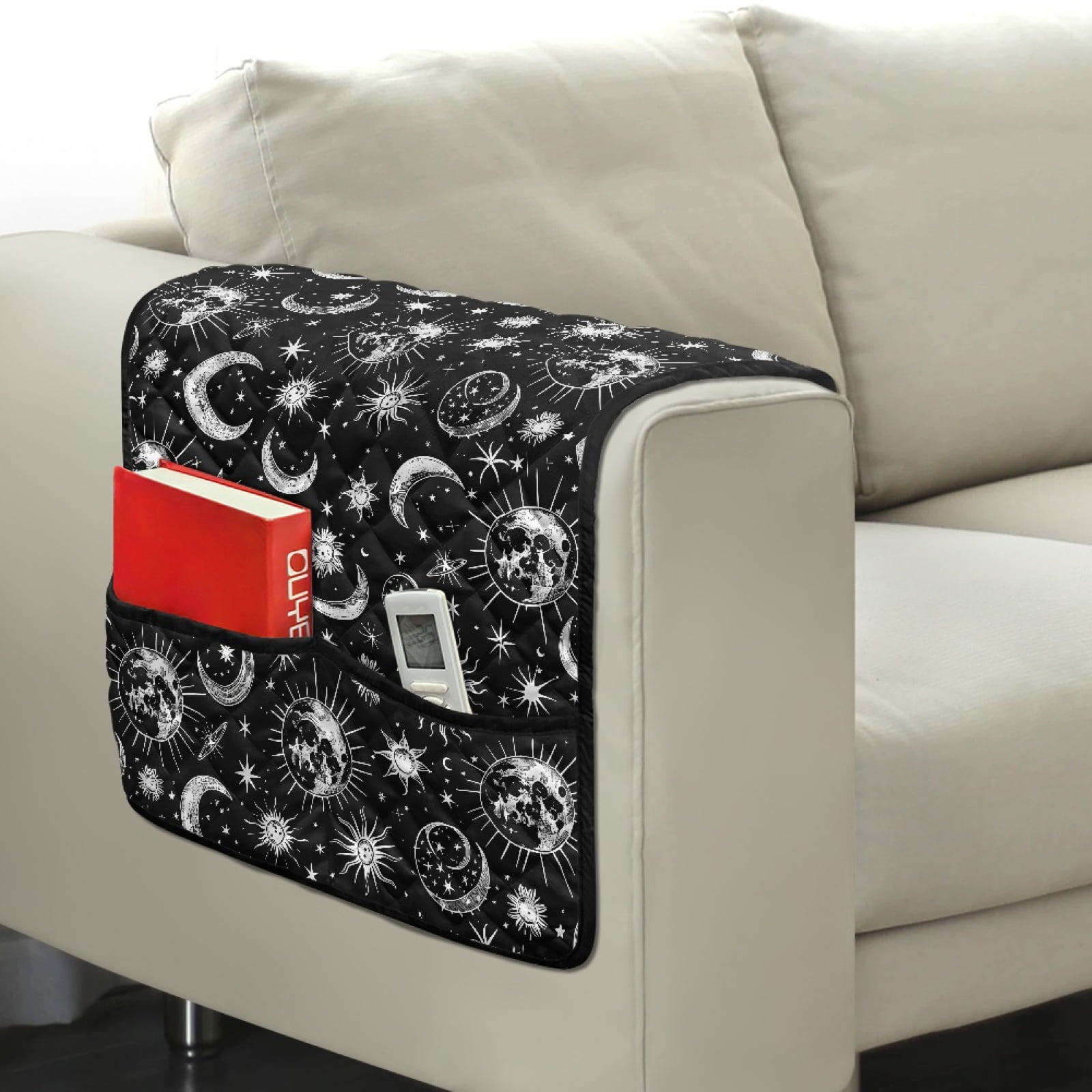 TSOVTHRID White Sun Moon Star Print Sofa Arm Cover Non-Slip Diamond ...