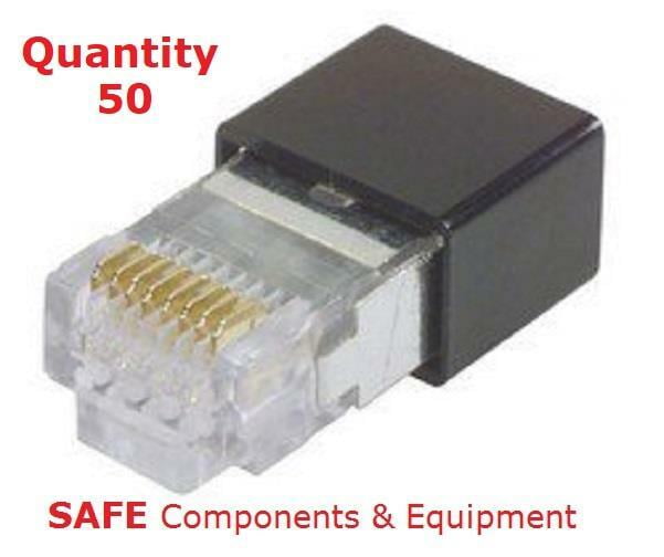 TSP3788C5S RJ45 Modular Plug Qty-50 8x8 Cat 5/5E Shielded Rear Housing ...