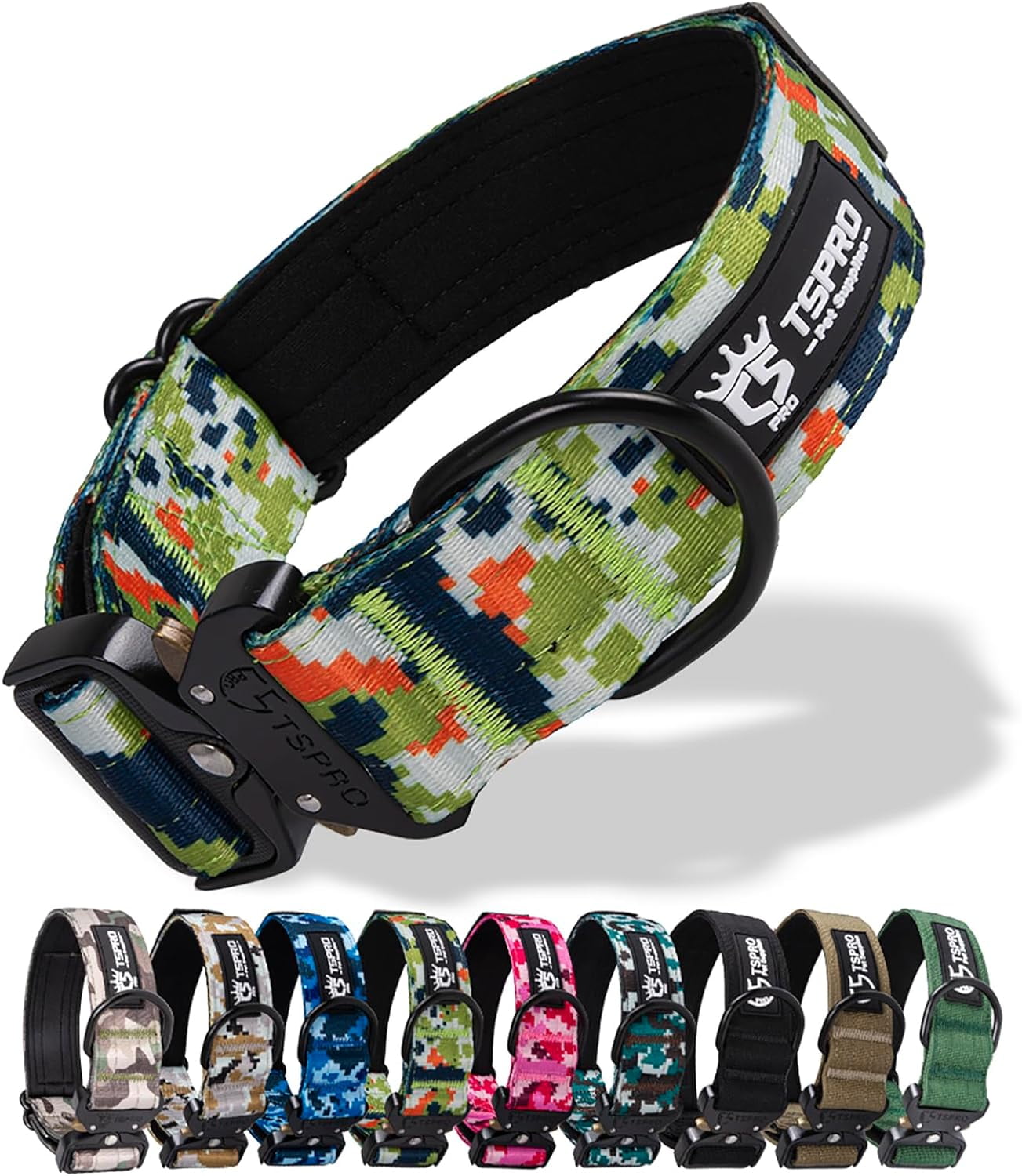 TSPRO Premium Camo Dog Collar with USA Flag Patch Thick Dog Collar ...