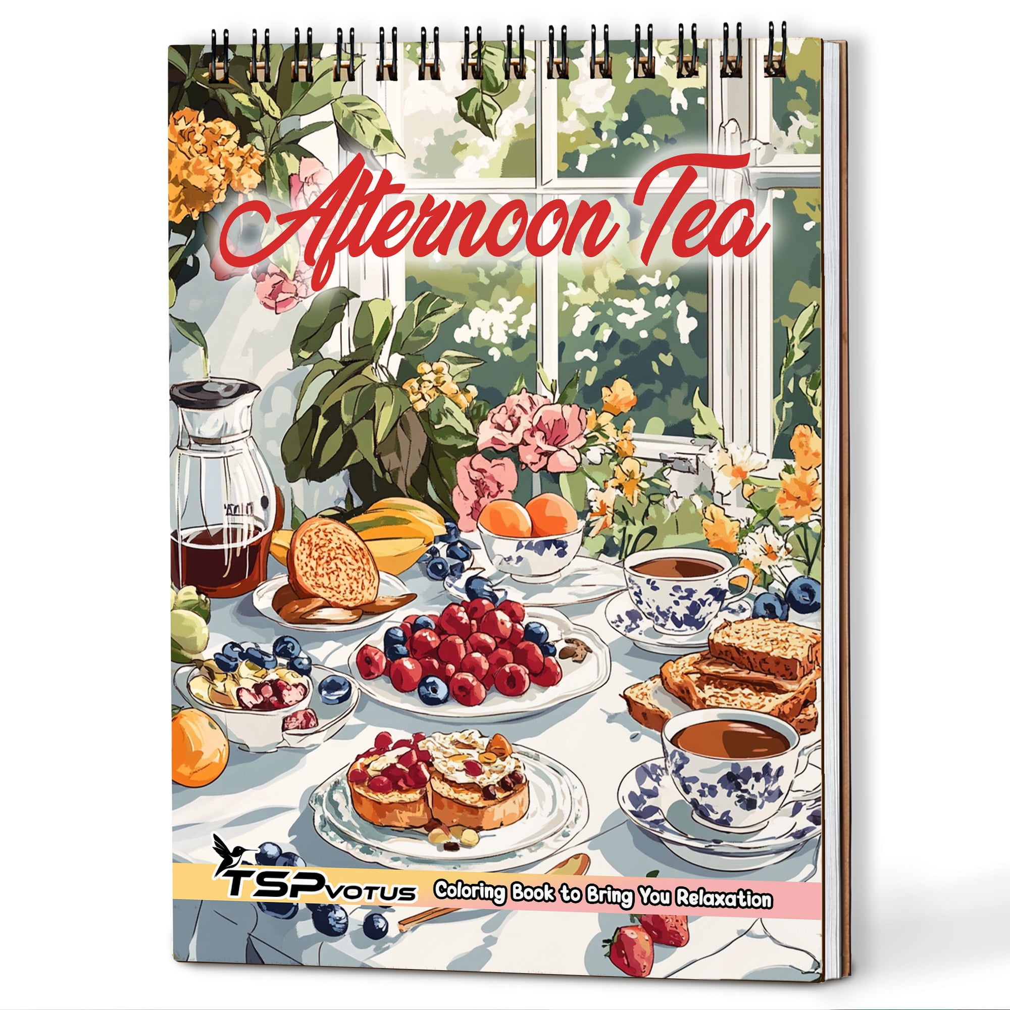TSPVOTUS Afternoon Tea Spiral Bound Adult Coloring Book, A5 Wooden ...