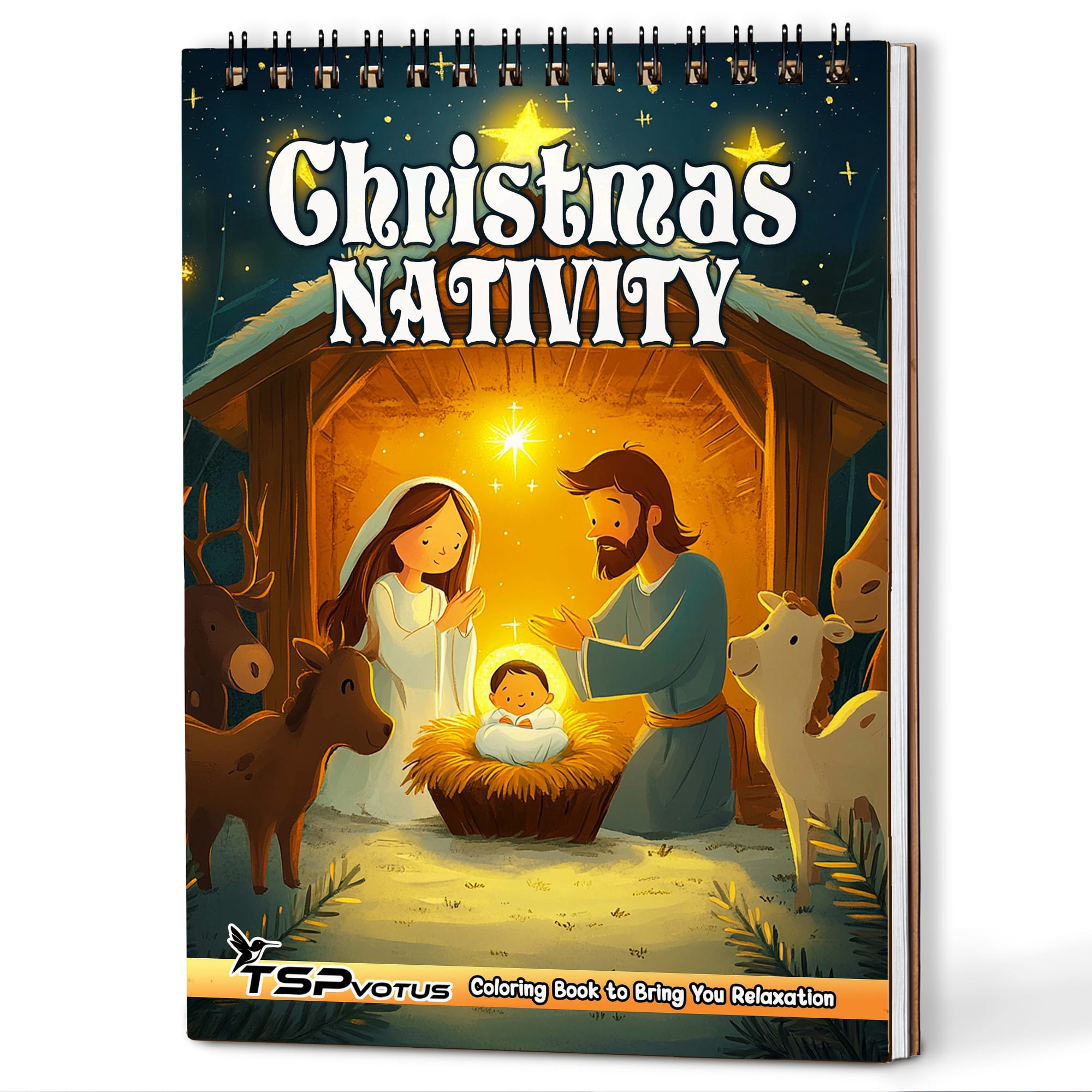 TSPVOTUS Christmas Nativity Spiral Bound Adult Coloring Book, A5 Wooden ...
