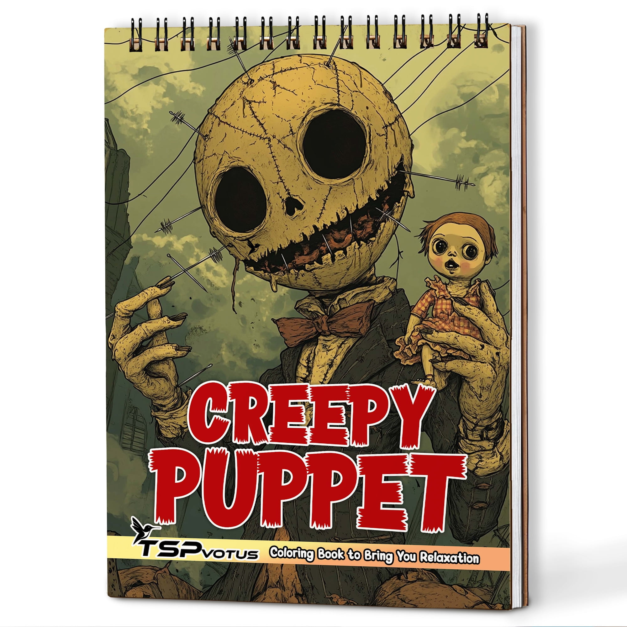 TSPVOTUS Creepy Puppet Spiral Bound Adult Coloring Book, A5 Wooden ...