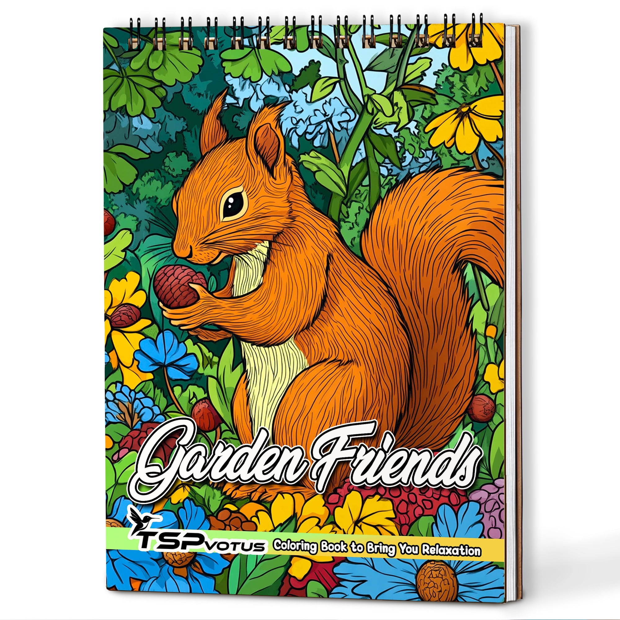 TSPVOTUS Garden Friends Spiral Bound Adult Coloring Book, A5 Wooden ...