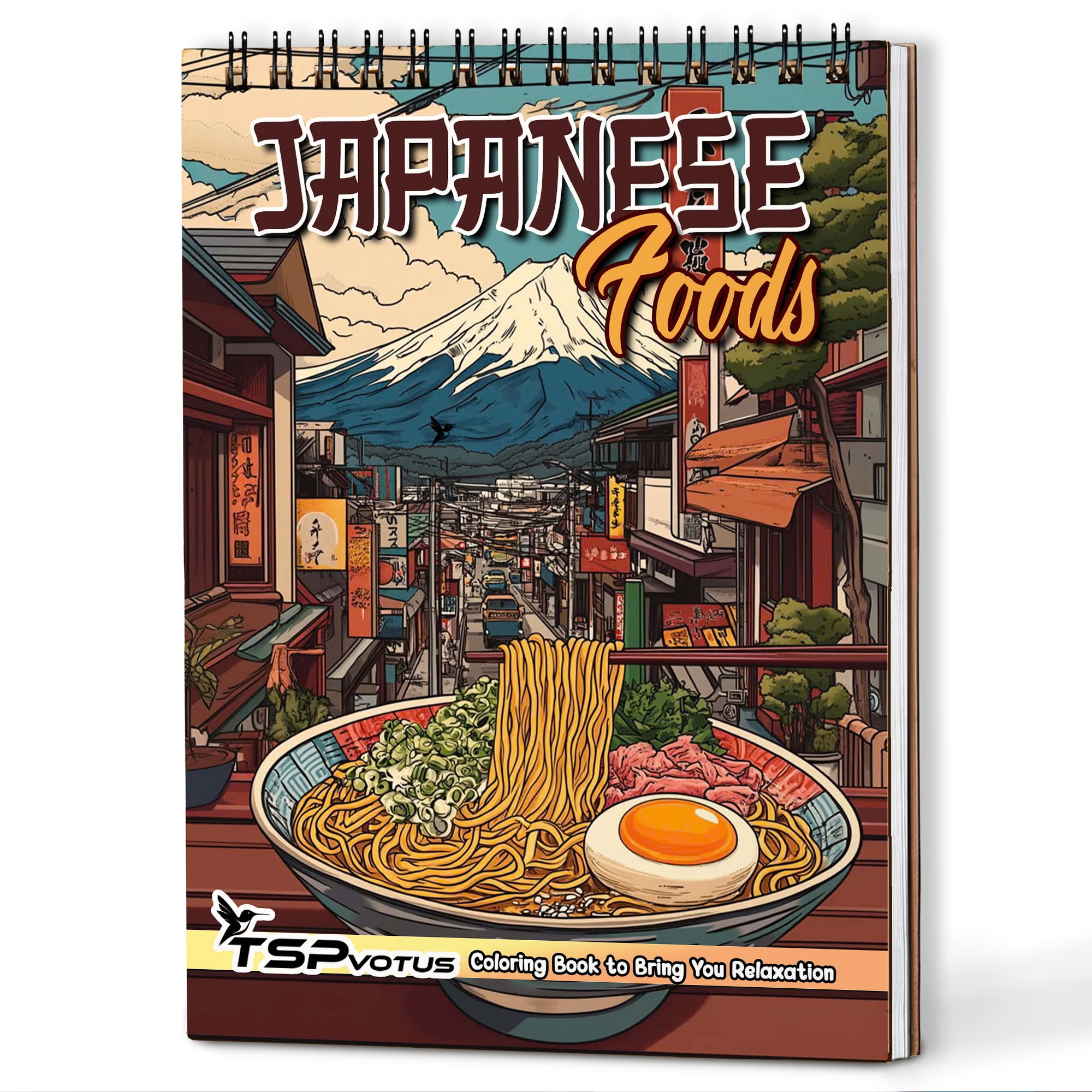 TSPVOTUS Japanese Foods Spiral Bound Adult Coloring Book, A5 Wooden ...