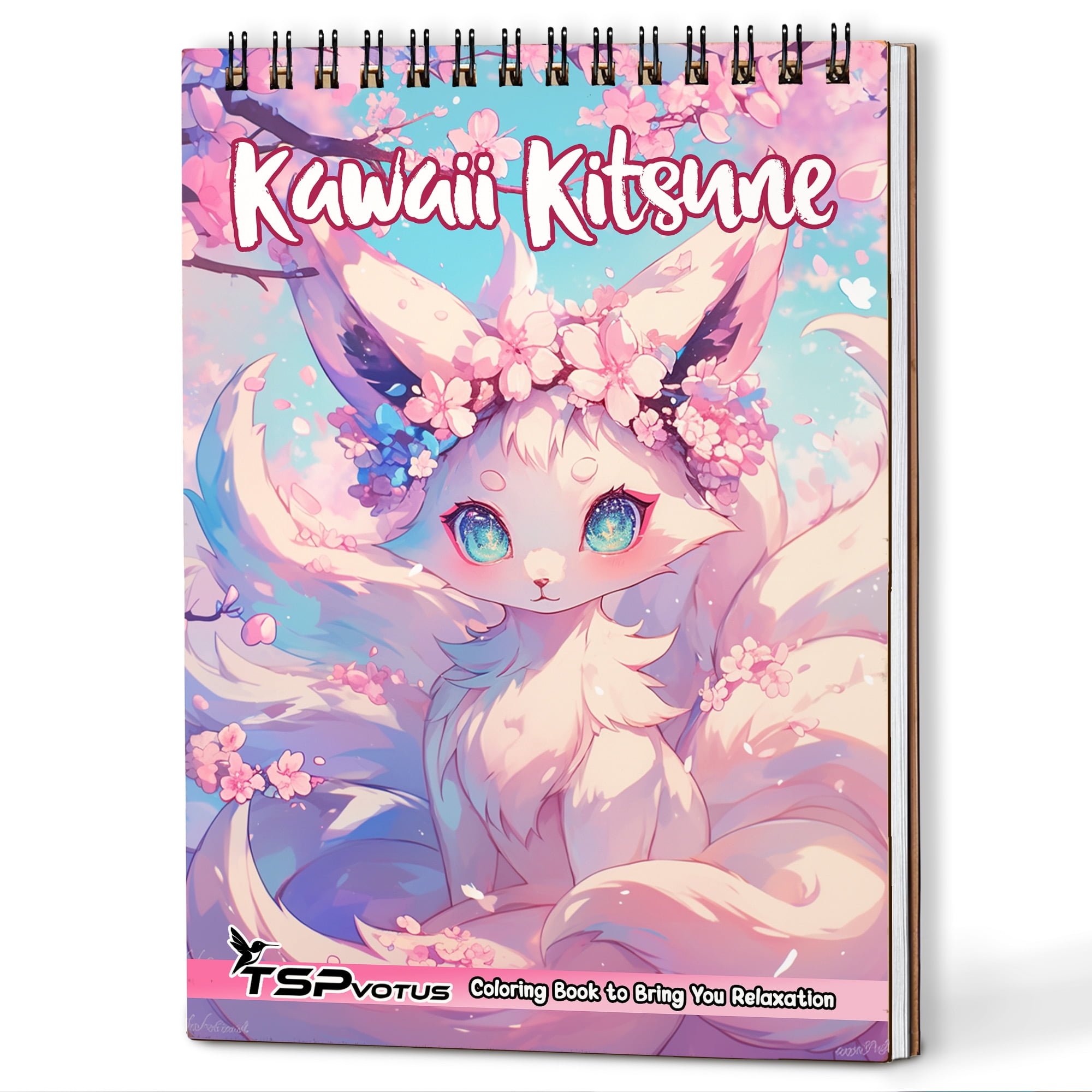 TSPVOTUS Kawaii Kitsune Spiral Bound Adults Coloring Book, A5 Wooden ...