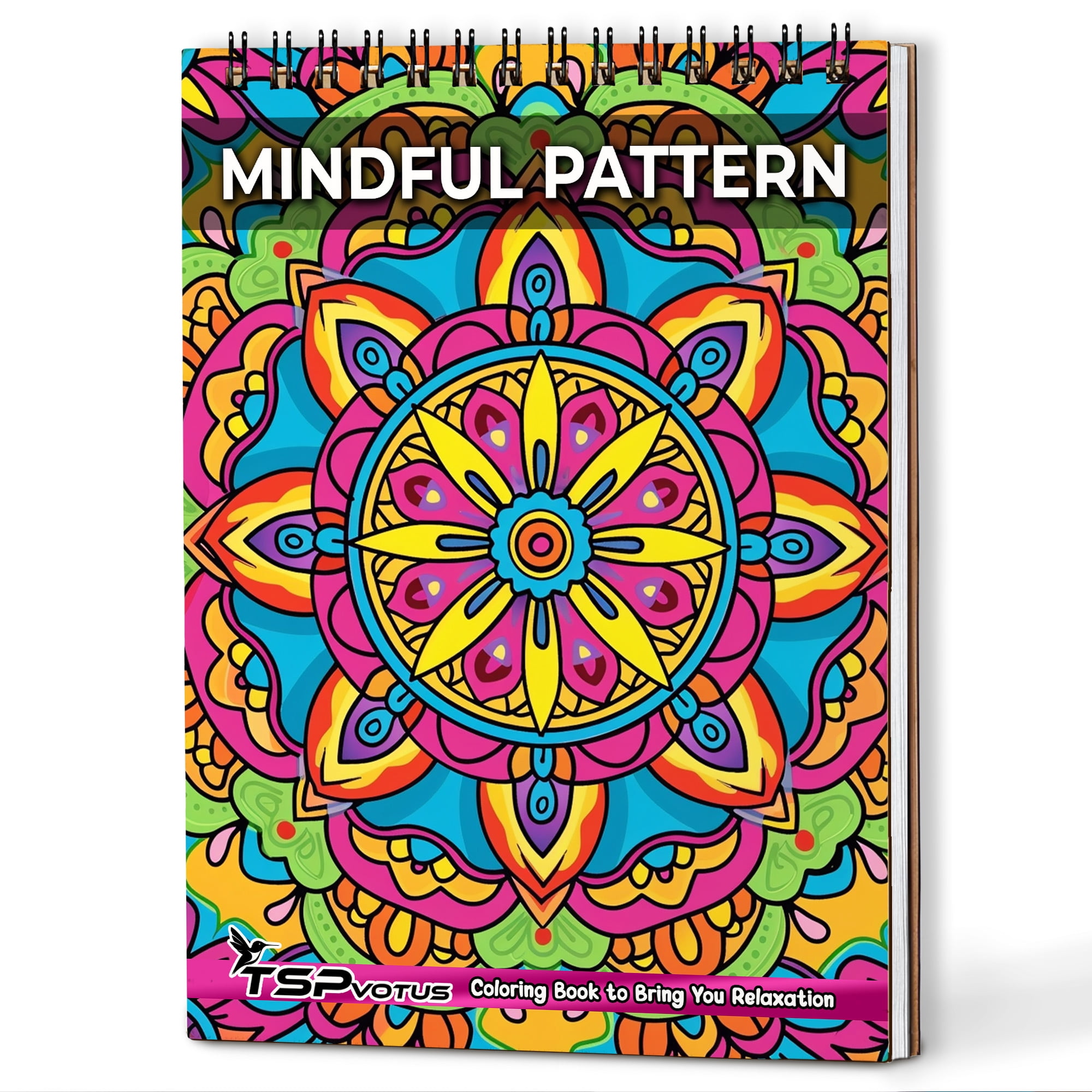 TSPVOTUS Mindful Pattern Spiral Bound Adults Coloring Book, A5 Wooden ...