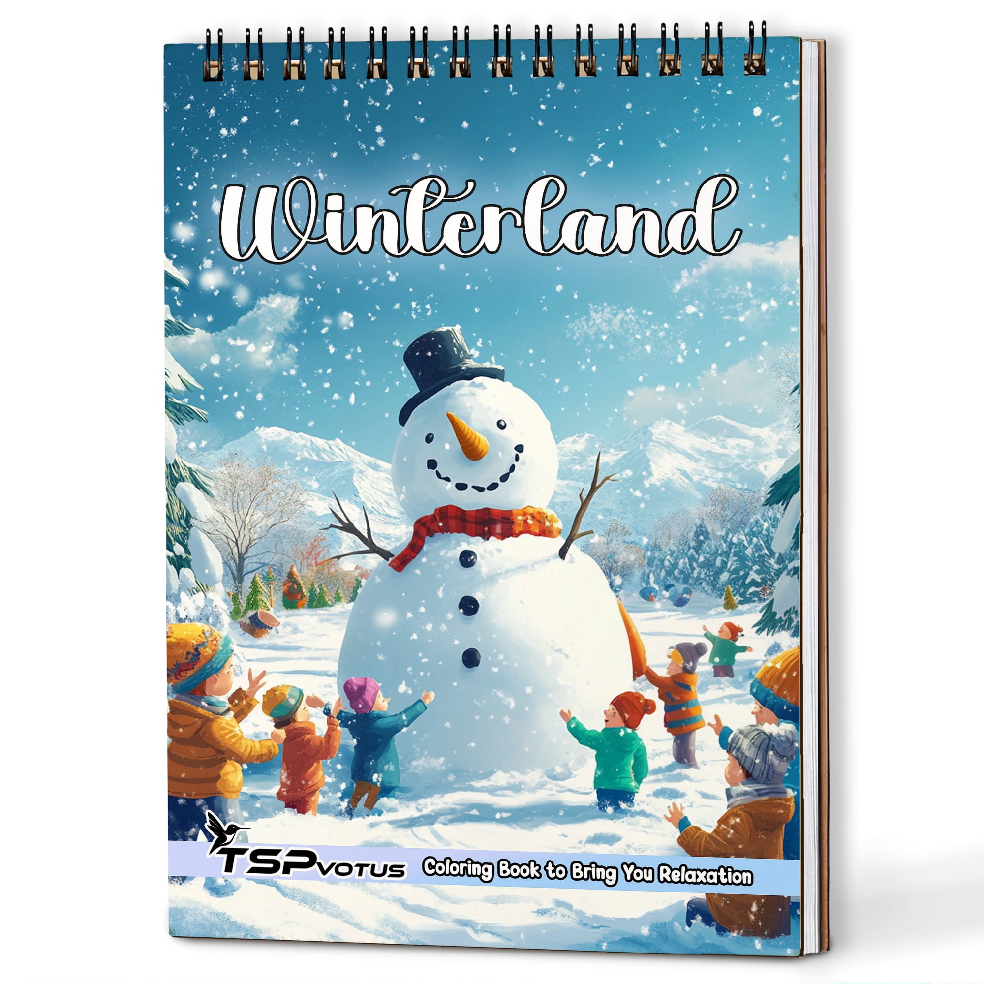 TSPVOTUS Winterland Spiral Bound Adult Coloring Book, A5 Wooden Cover ...
