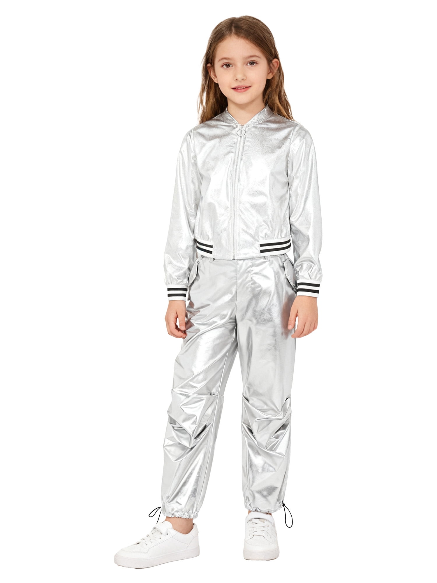 TSSOE 2-piece Jazz Dance Set for Girls Boys Metallic Hip Hop Dance ...
