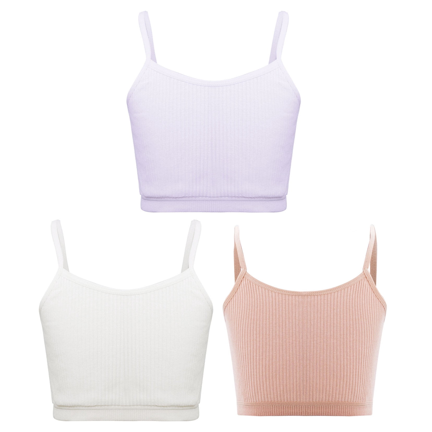 TSSOE 3Pcs/Set Kids Girls Ribbed Bra Vest Spaghetti Straps Crop Top ...
