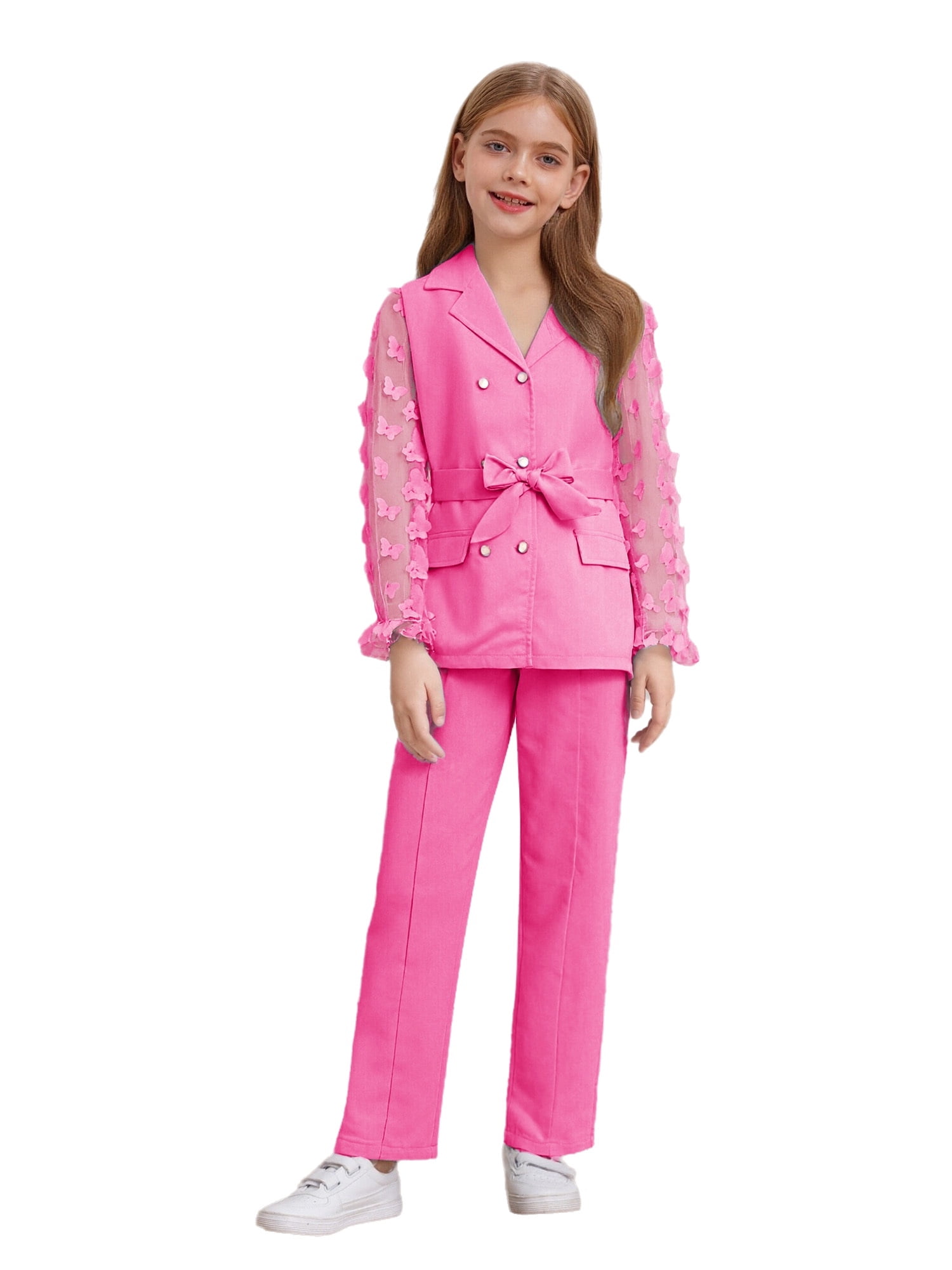 TSSOE Girl's 2 Piece Outfits for Wedding Party Button Blazer Jacket ...