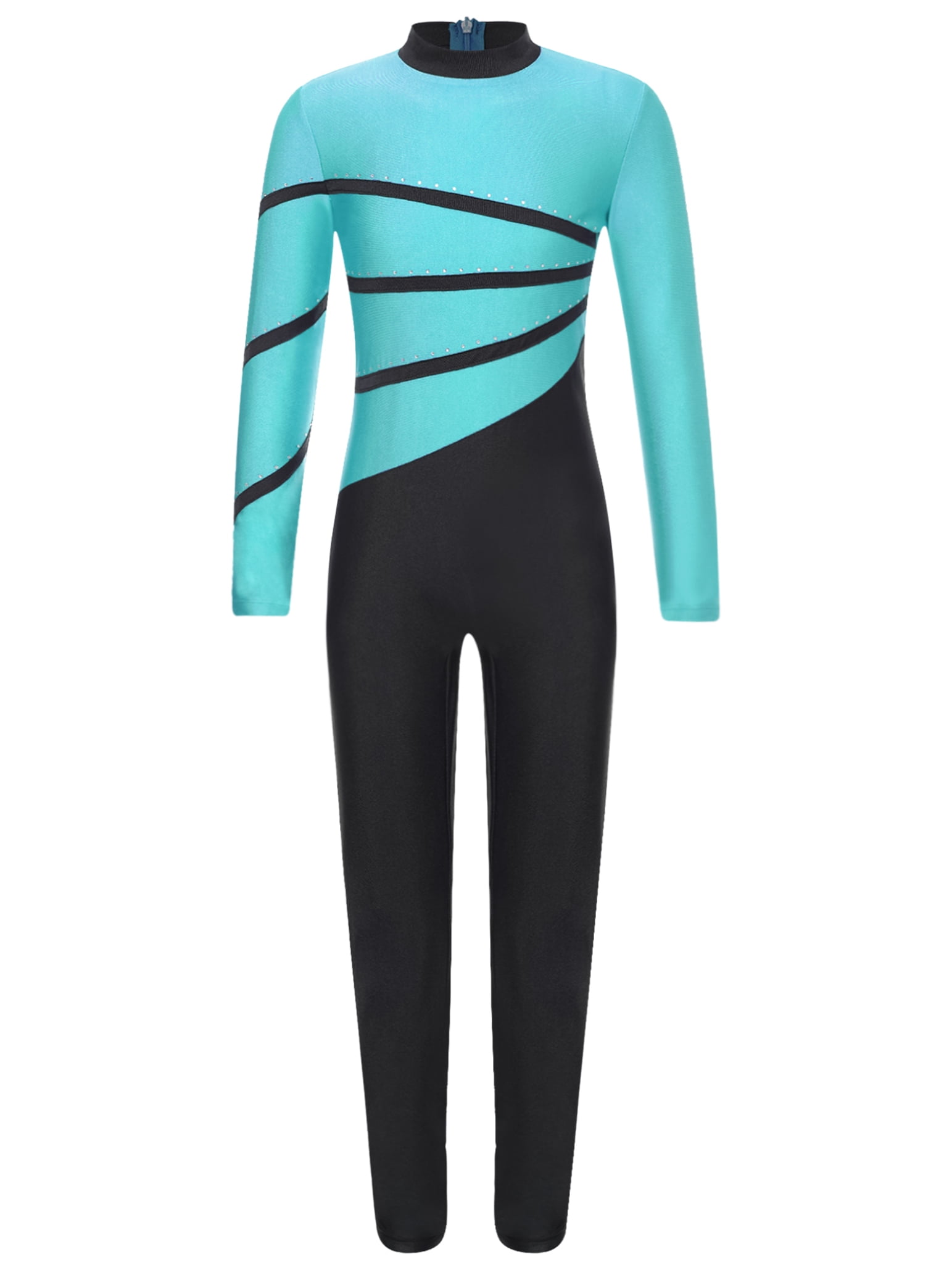 TSSOE Girls Long Sleeve Dance Unitard Jumpsuit Mock Neck Striped Full ...