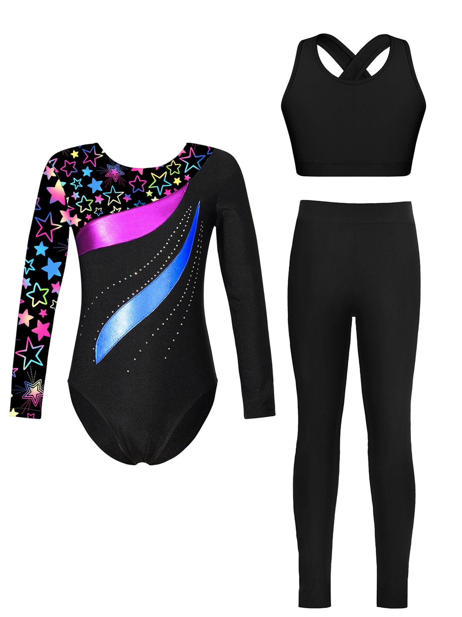TSSOE Girls Long Sleeve Gymnastics Leotard Kids Gym Dance Bodysuit with ...