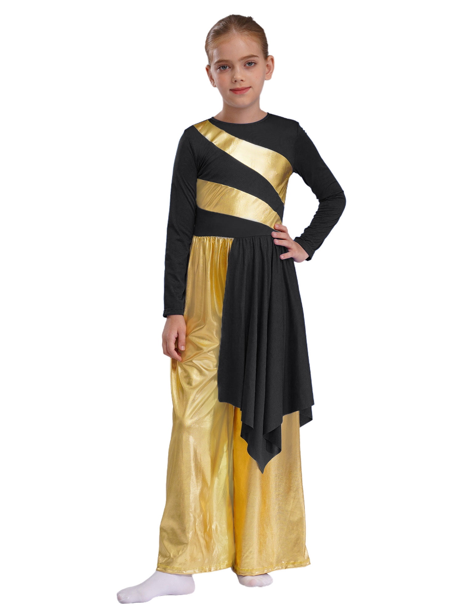 TSSOE Girls Long Sleeve Lyrical Praise Dance Dress with Metallic Wide ...