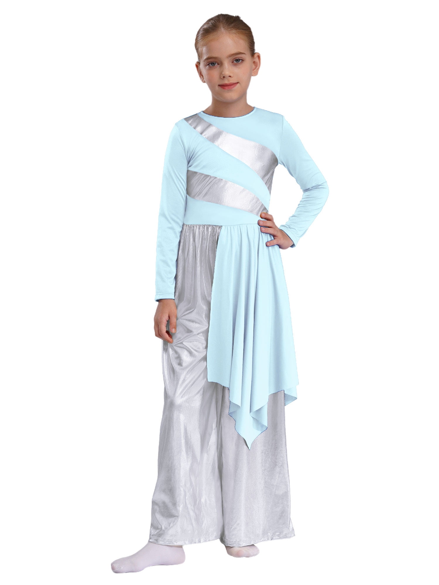 TSSOE Girls Long Sleeve Lyrical Praise Dance Dress with Metallic Wide ...