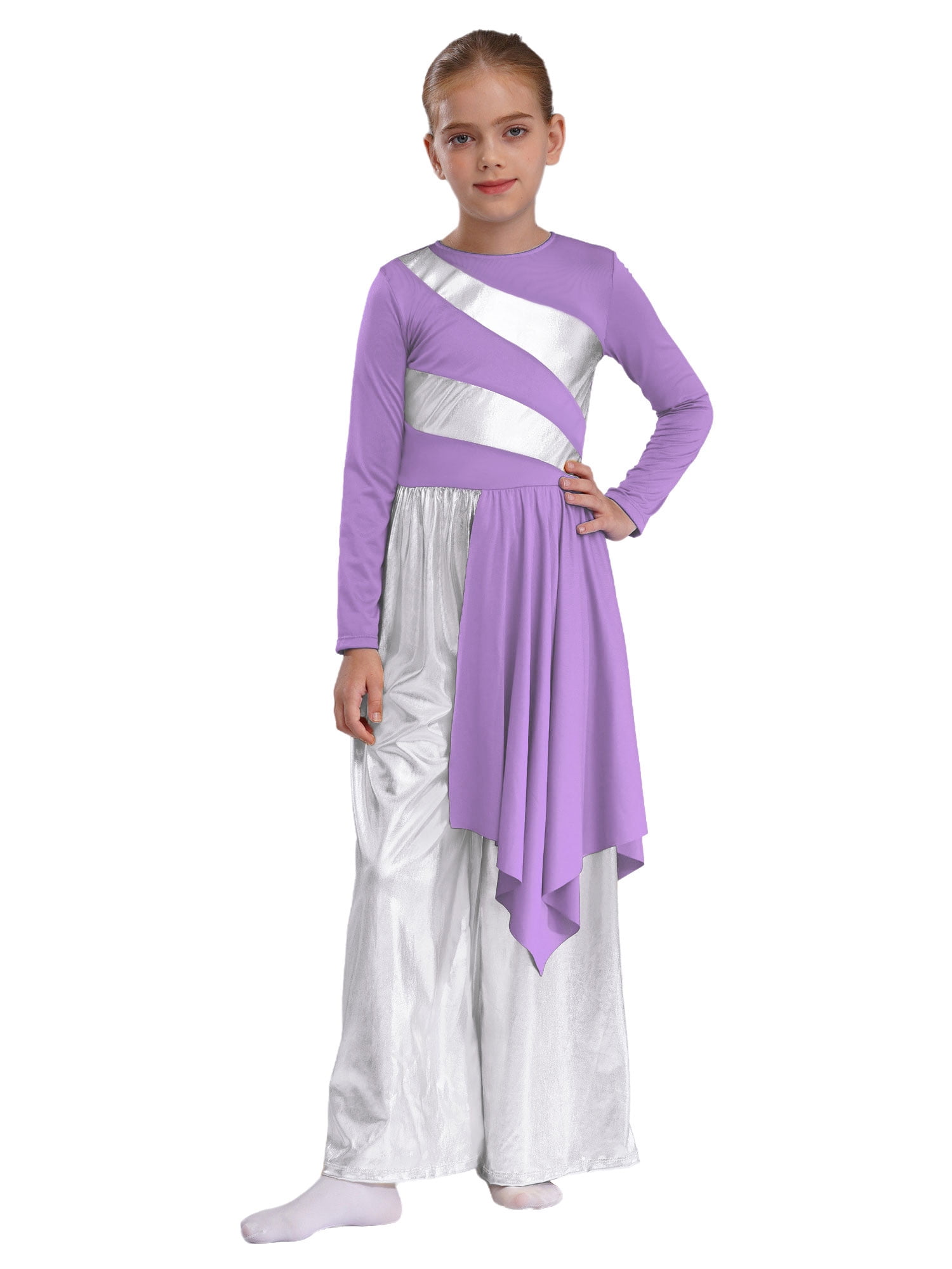 TSSOE Girls Long Sleeve Lyrical Praise Dance Dress with Metallic Wide ...