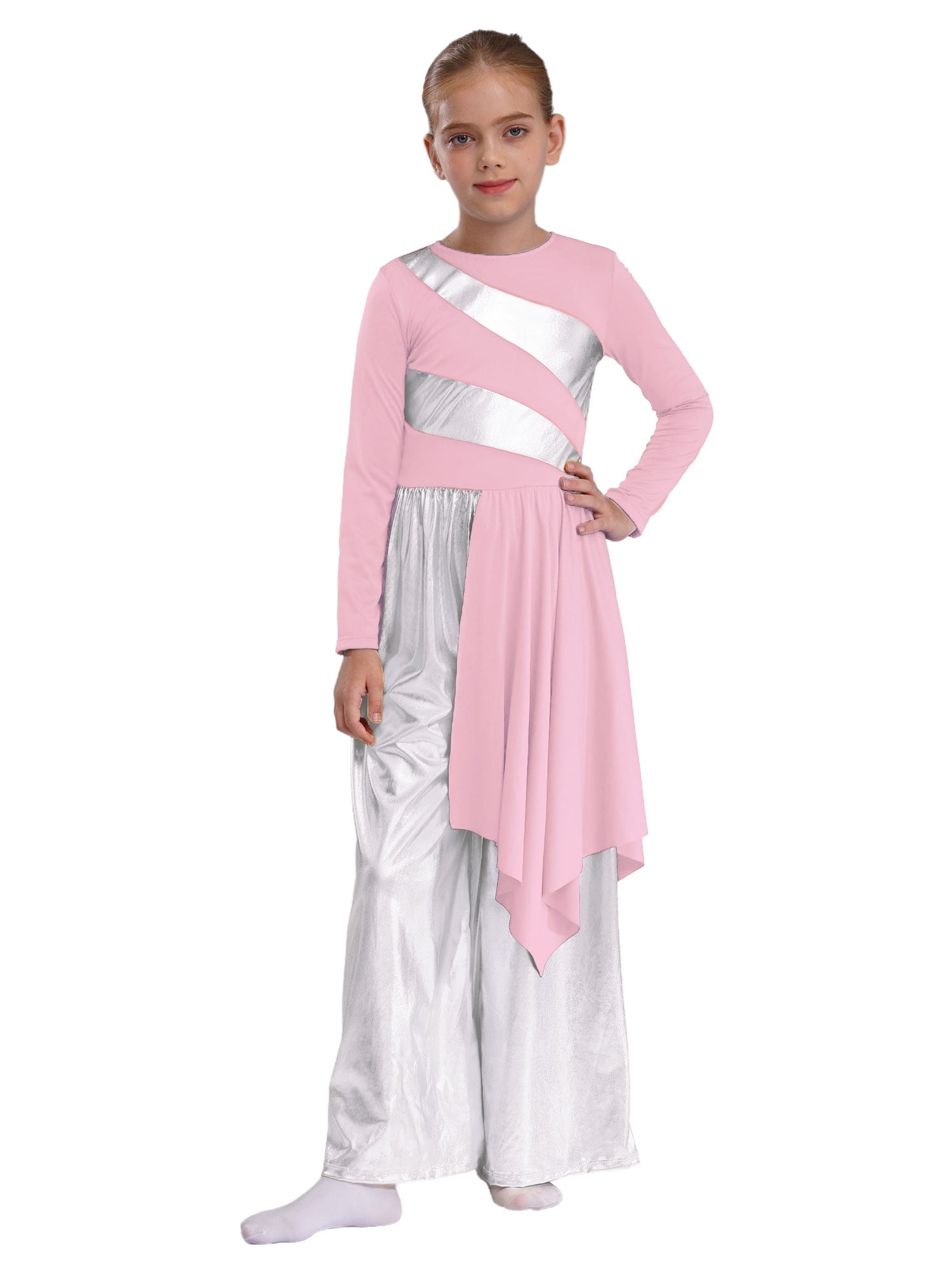 TSSOE Girls Long Sleeve Lyrical Praise Dance Dress with Metallic Wide ...