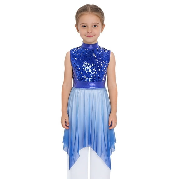 TSSOE Girls Sequins Church Praise Dance Dress Mock Neck Sleeveless with ...