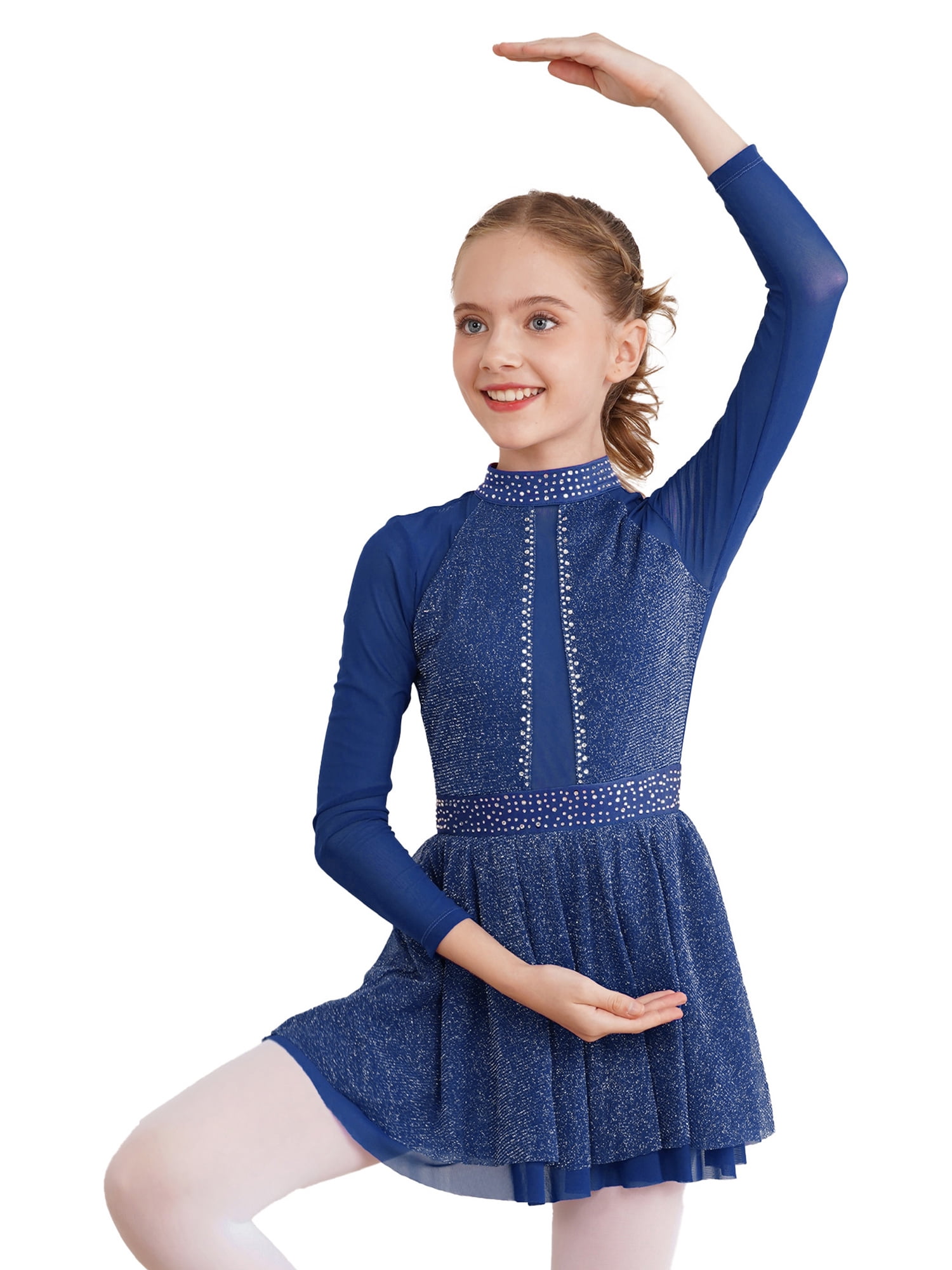 TSSOE Girls Shimmery Backless Figure Ice Skating Dress Gymnastics ...