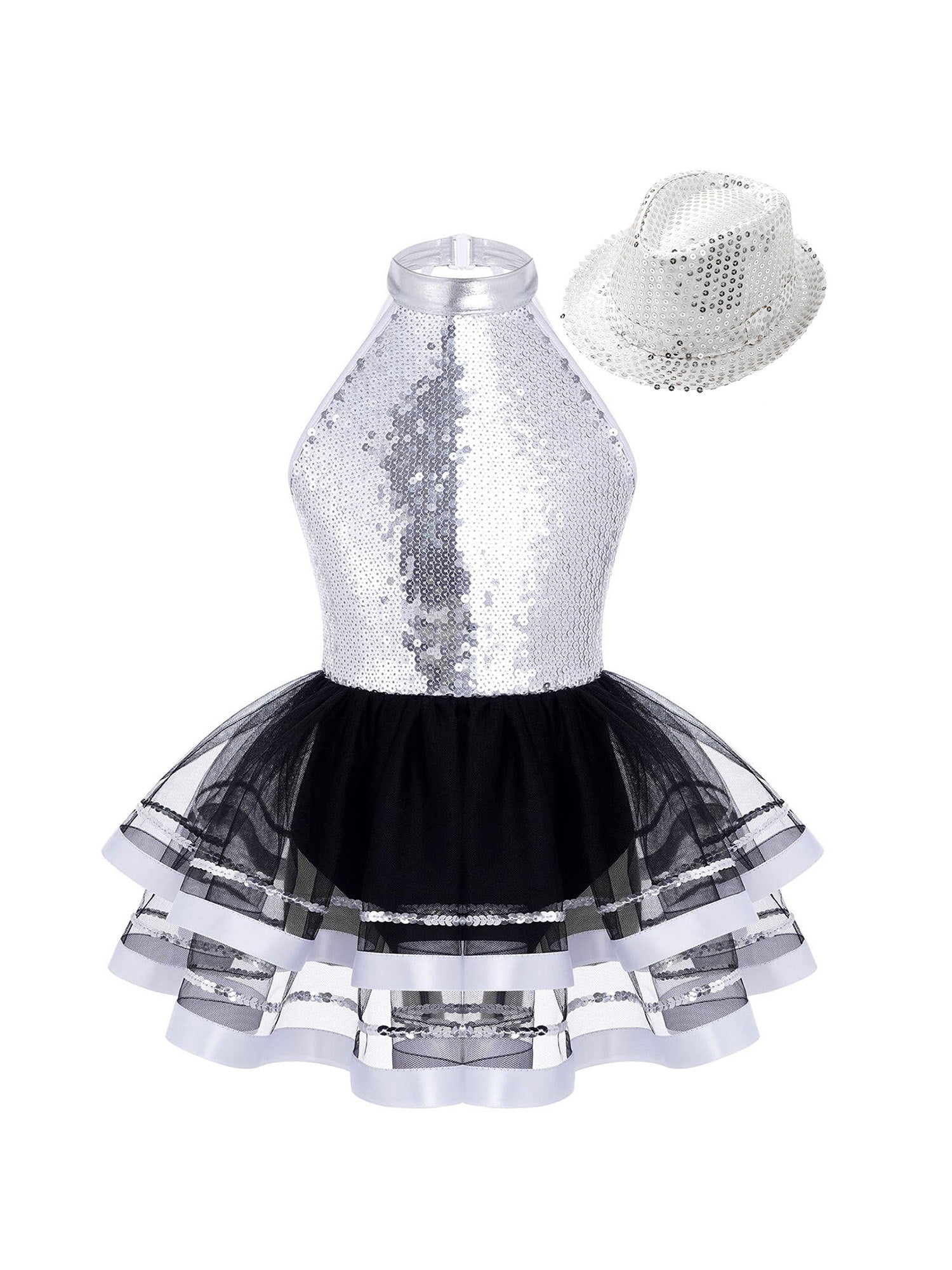 TSSOE Girls Sleeveless Ballet Tutu Dress Sparkly Sequins Jazz Latin ...