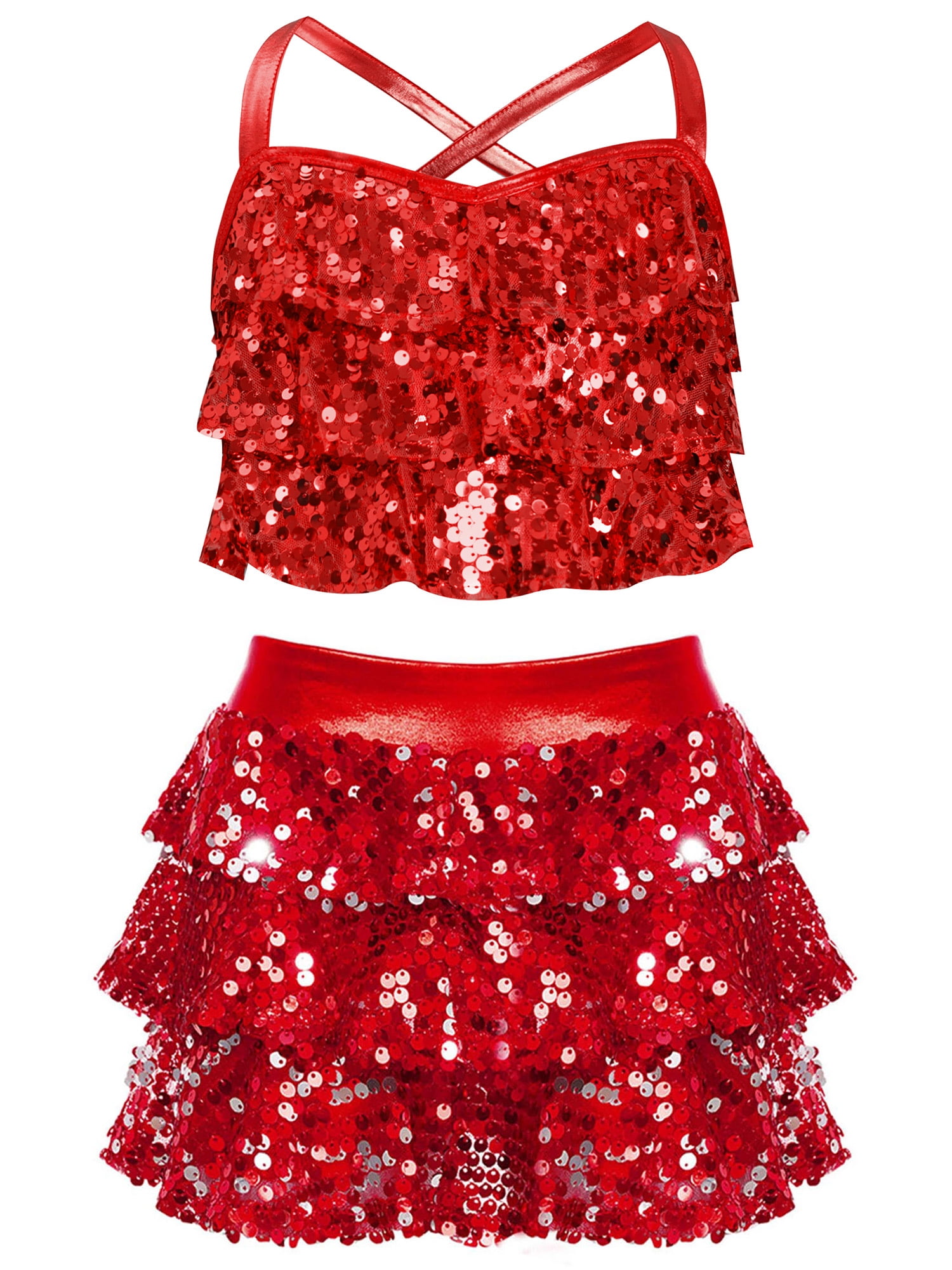 TSSOE Jazz Latin Performance Costume for Girls Sequins Ballet Dance ...