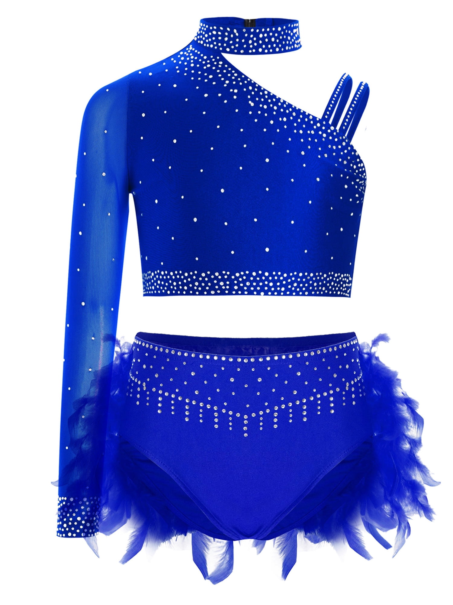 TSSOE Kids Girls 2-Piece Modern Lyrical Hip Hop Jazz Dance Outfits Shiny Crop Tops and Ruffle ...