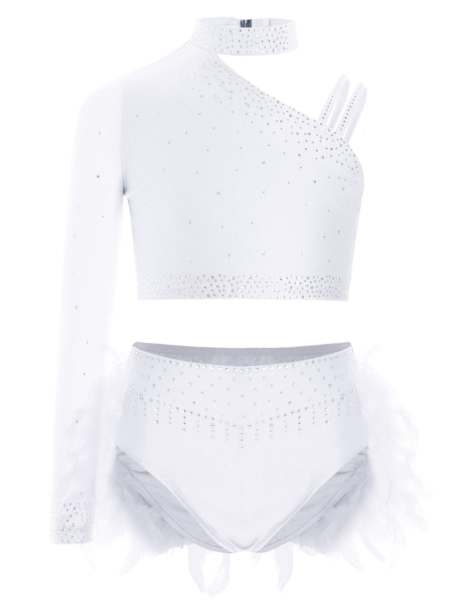 TSSOE Kids Girls 2-Piece Modern Lyrical Hip Hop Jazz Dance Outfits Shiny Crop Tops and Ruffle ...