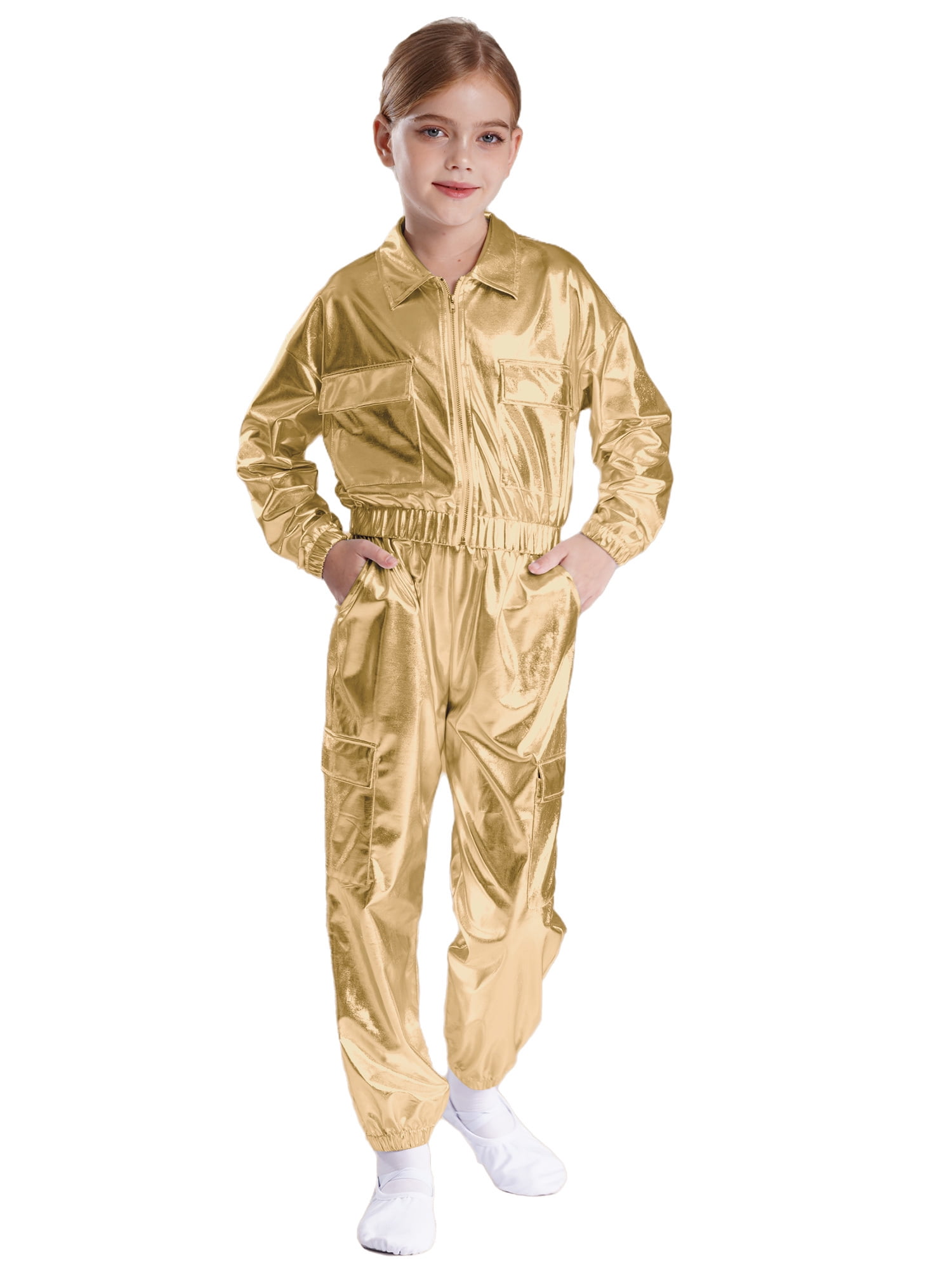 TSSOE Kids Girls 2Pcs Tracksuit Shiny Metallic Dance Outfits Hip Hop ...