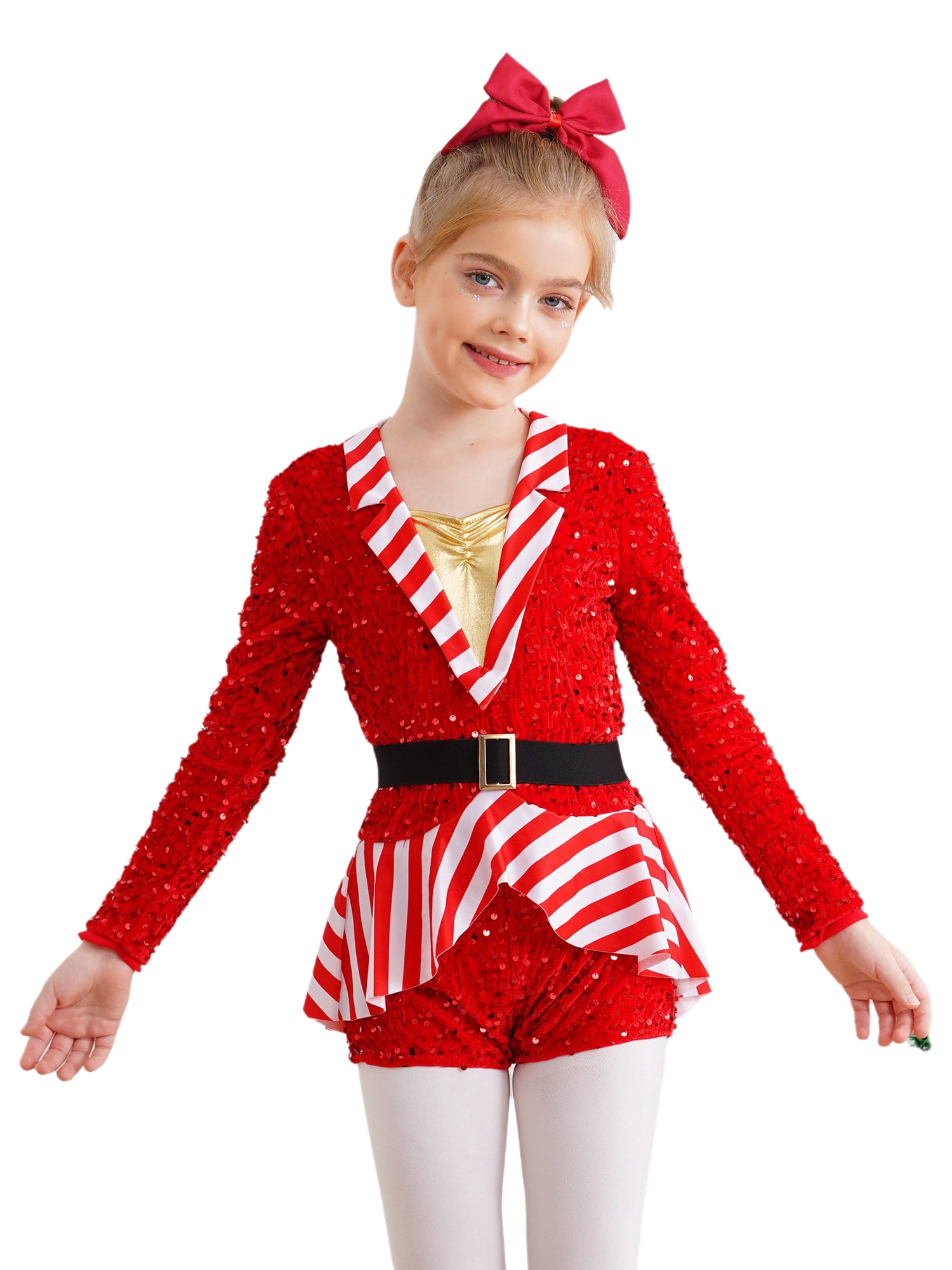 TSSOE Kids Girls Christmas Dance Unitard Dress Long Sleeve Sequined ...