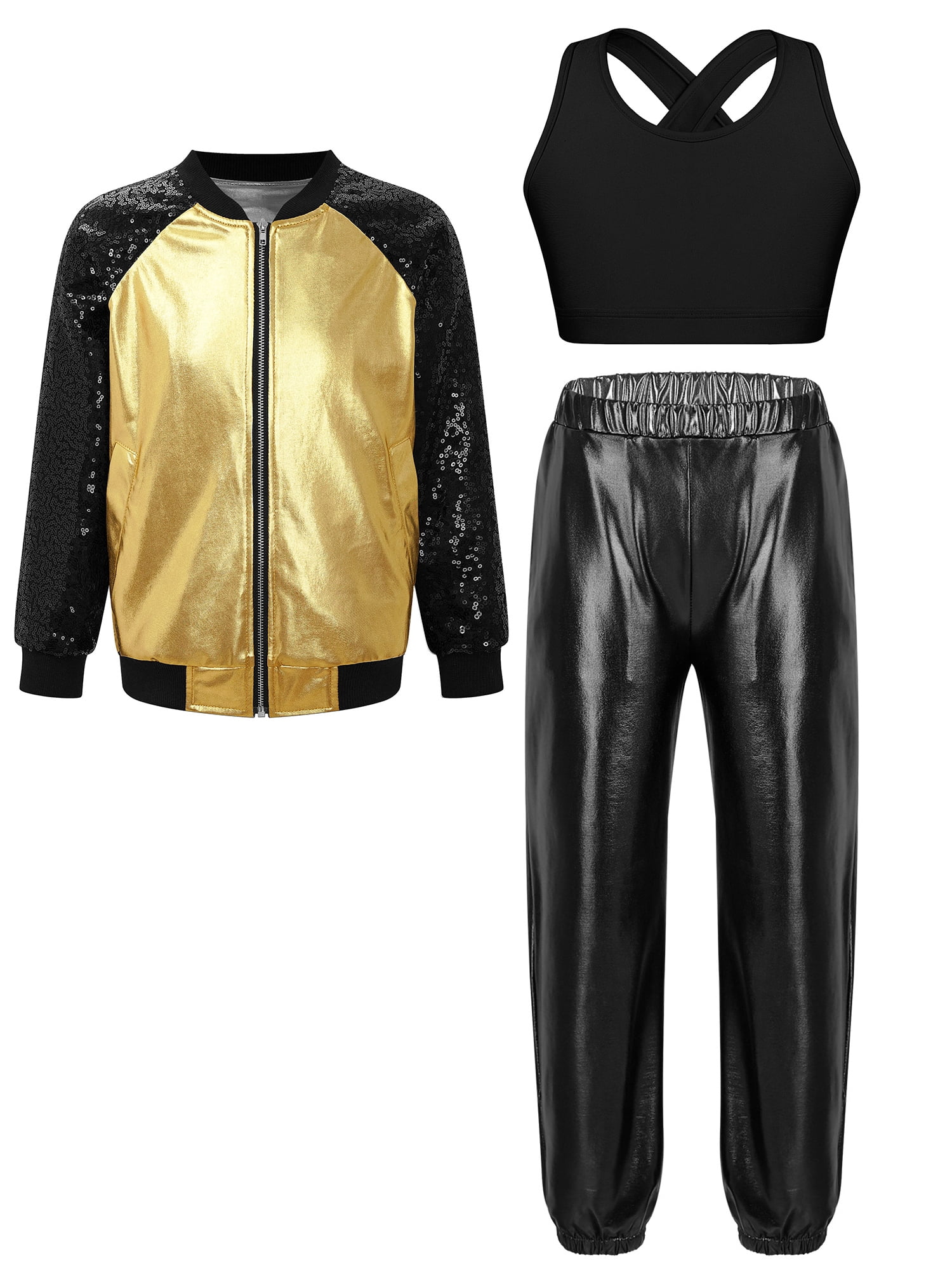 TSSOE Kids Girls Fashion Metallic Jackets Coats Outfits for Hip Hop ...