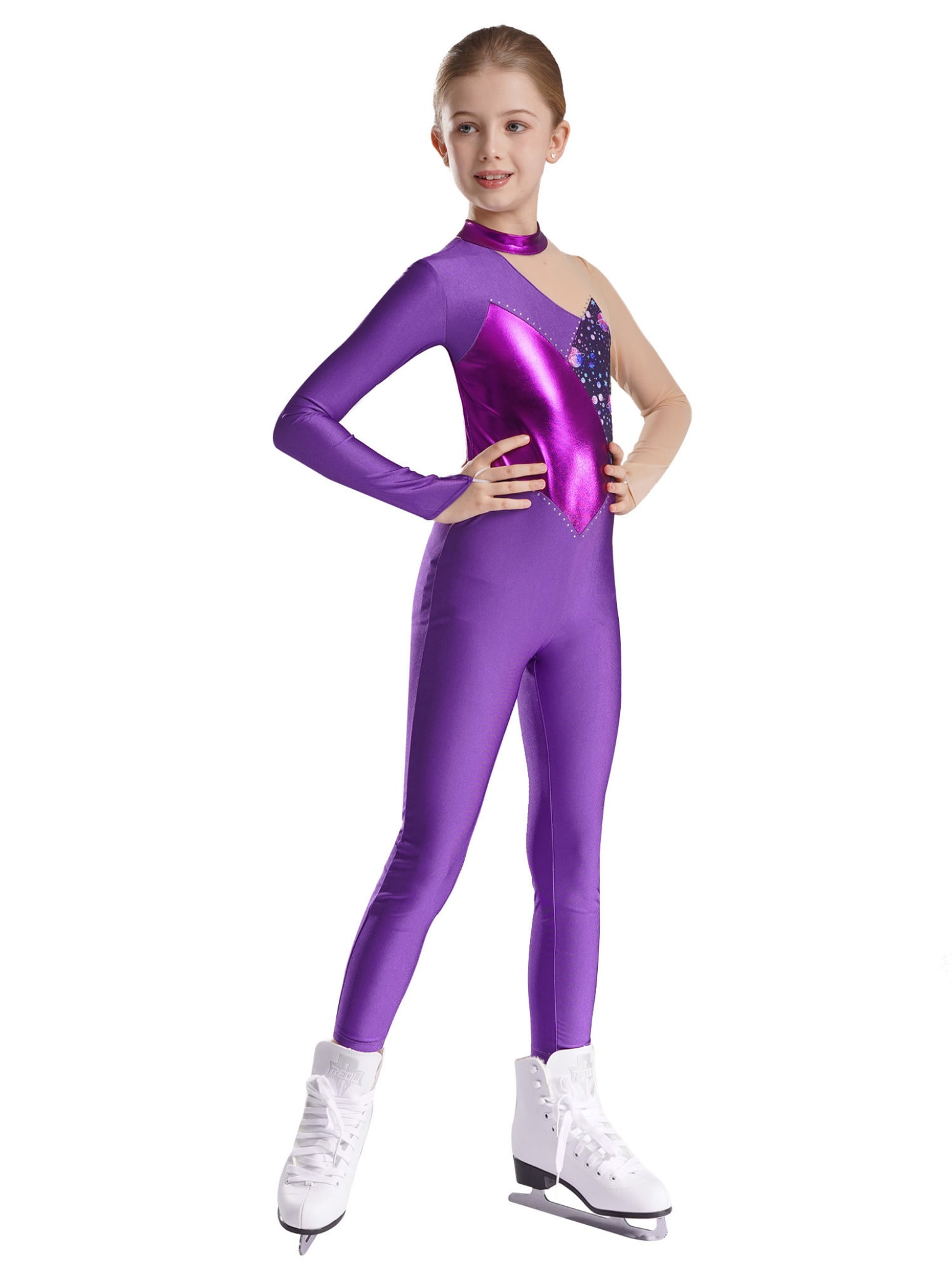 TSSOE Kids Girls Long Sleeve Dance Unitard Turtleneck Gymnastics Figure ...
