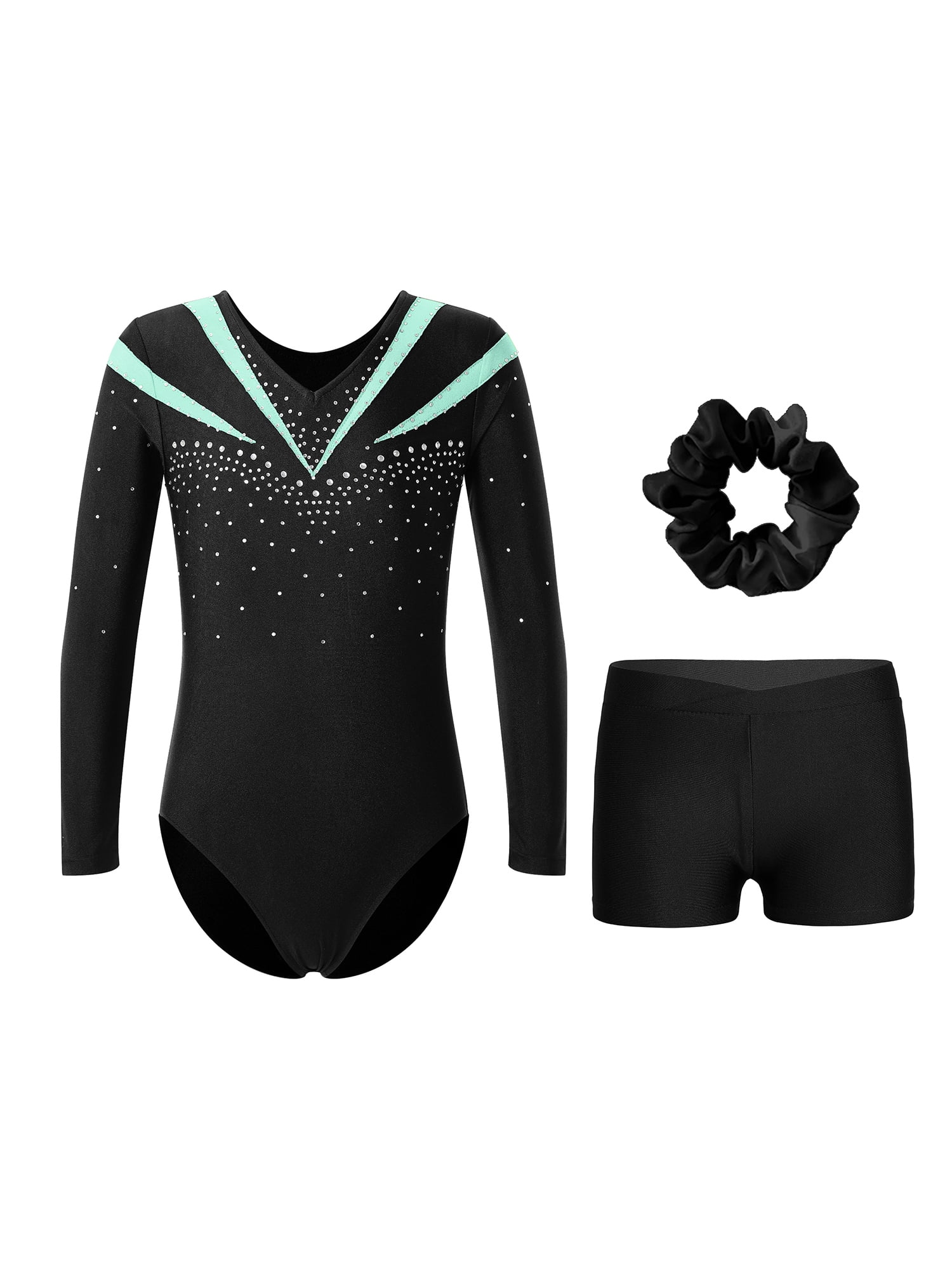 TSSOE Kids Girls Long Sleeve Gymnastics Leotard Unitard and Shorts Hair ...
