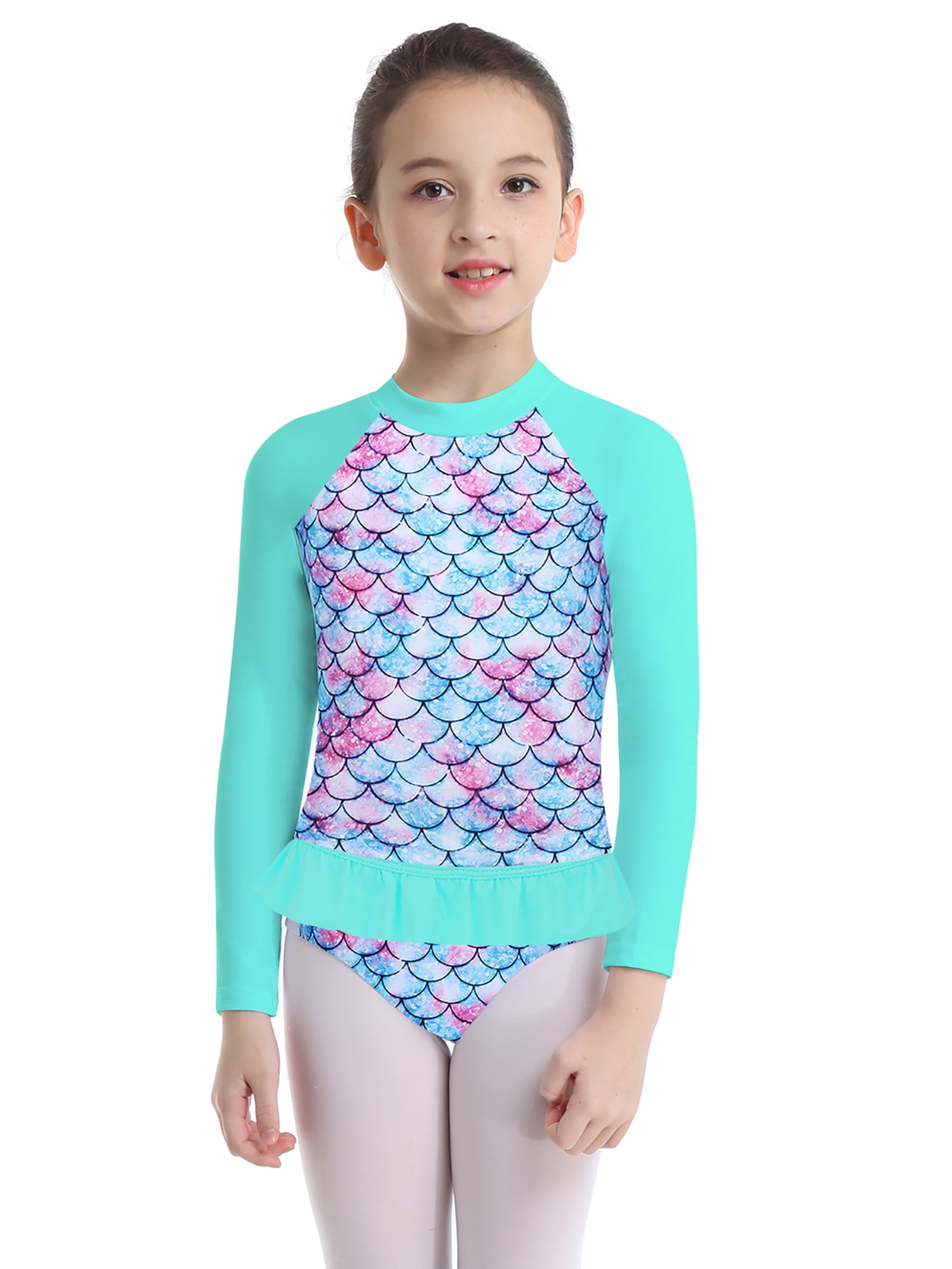TSSOE Kids Girls Mermaid Swimsuit 2 Pieces Rash Guard Sets Long Sleeve ...