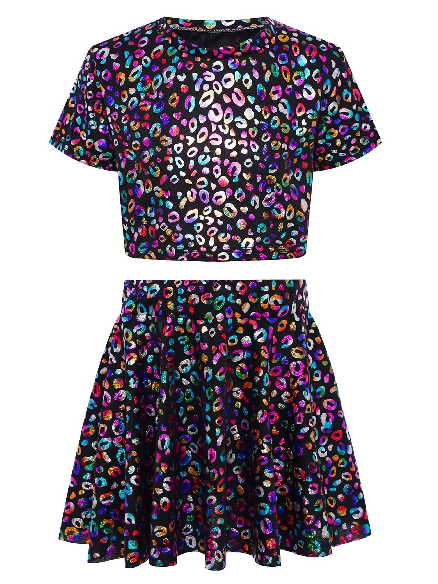 TSSOE Kids Girls Metallic Print Jazz Hip Hop Dance Cheerleading Outfit ...